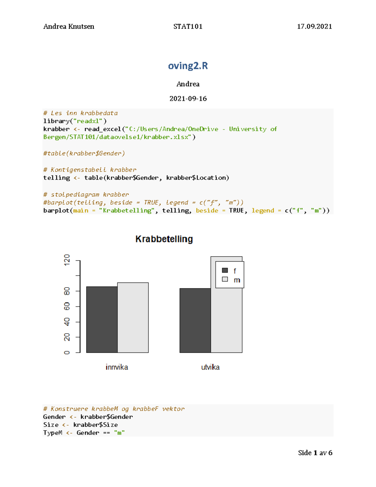 Oving 1 - Andrea Knutsen - STAT101 - UiB - Studocu