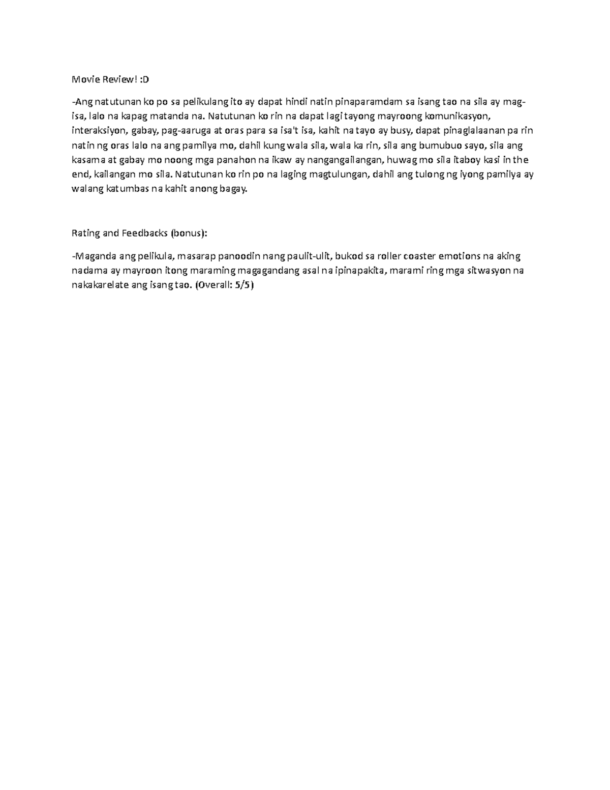 Movie-Review - NOTES - Movie Review! :D -Ang natutunan ko po sa ...