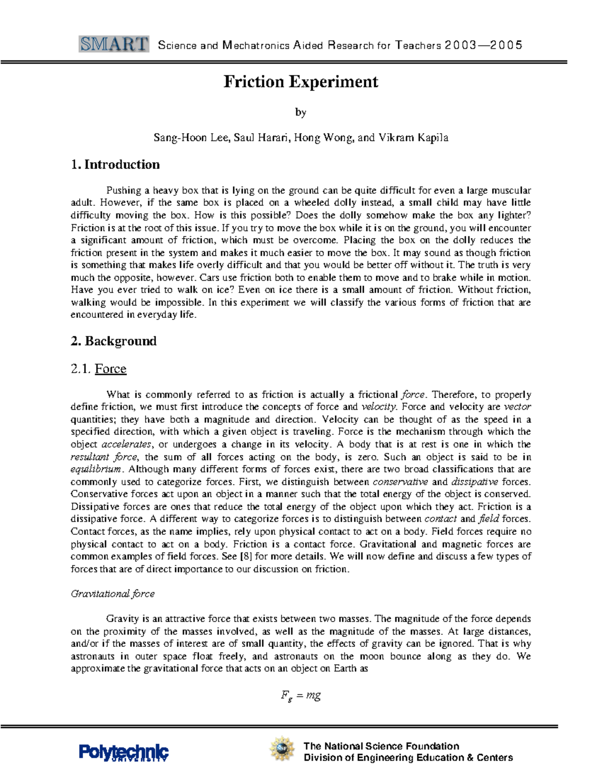 Project 3 - friction - The National Science Foundation Friction ...
