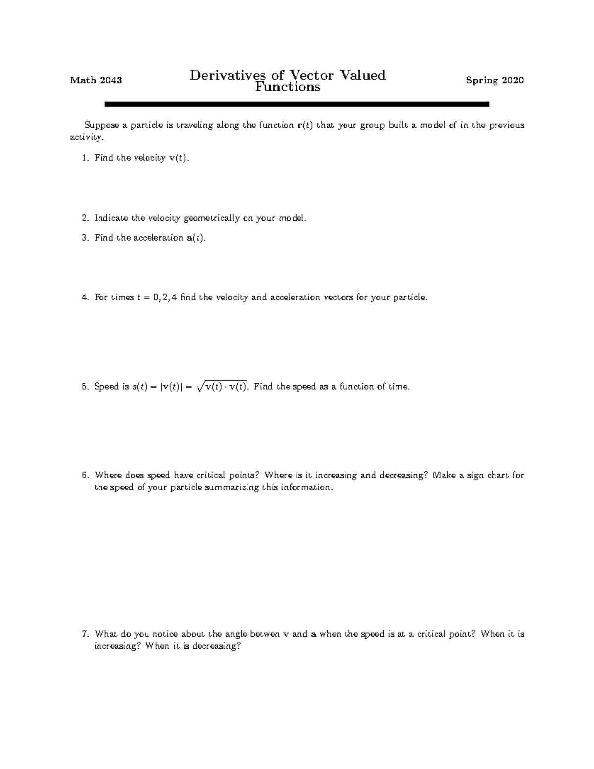 Derivative-handout - Handout made by teacher - Math 2043 Derivatives of ...