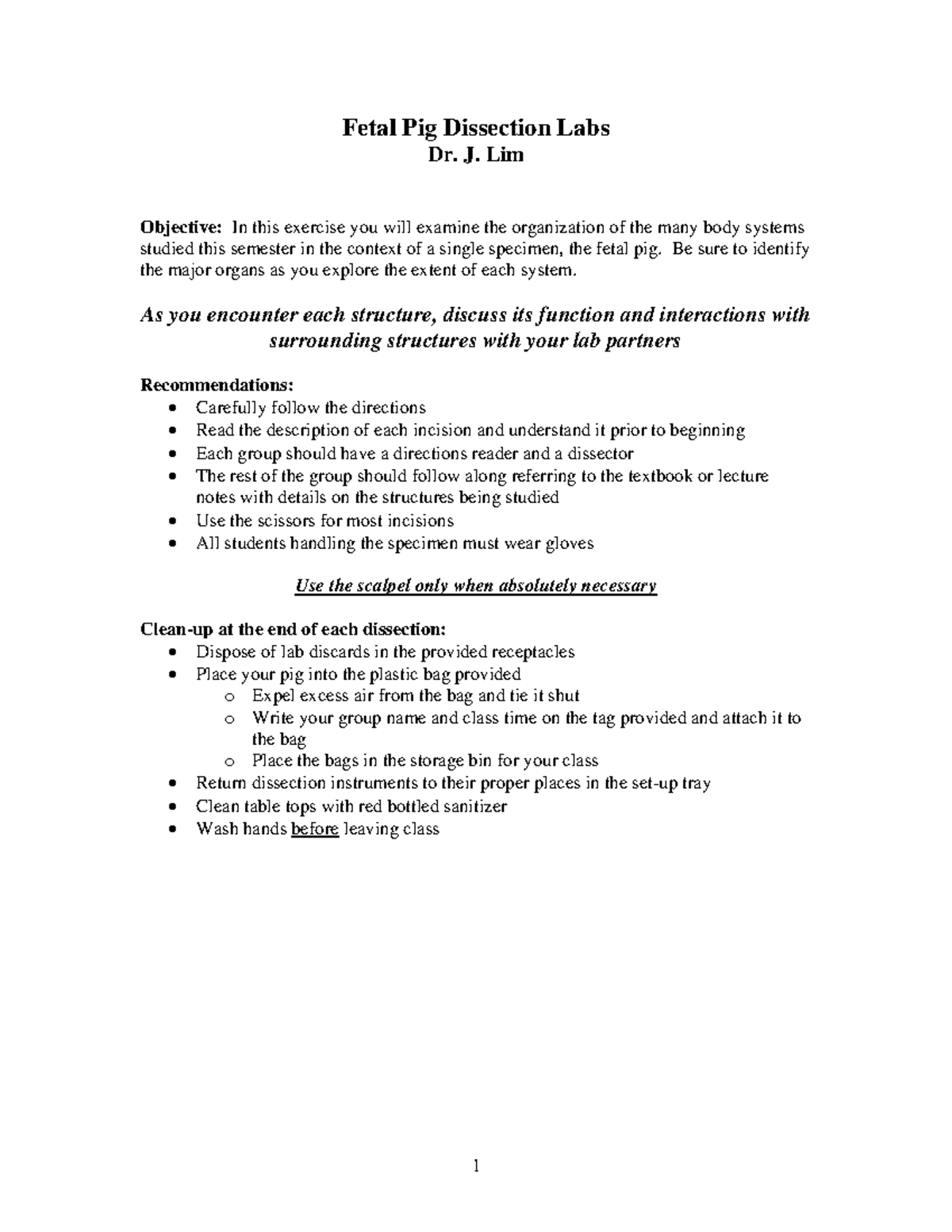 Fetal Pig Dissection Lab 000 - Fetal Pig Dissection Labs Dr. J. Lim ...