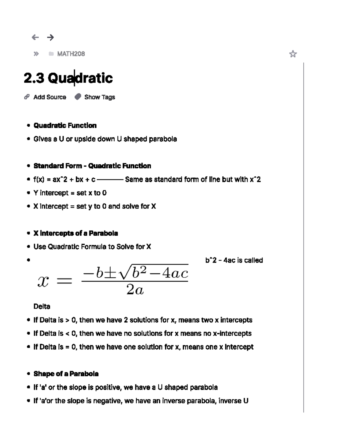 2.3 Quadratic - MATH208 - MATH 208 - Studocu