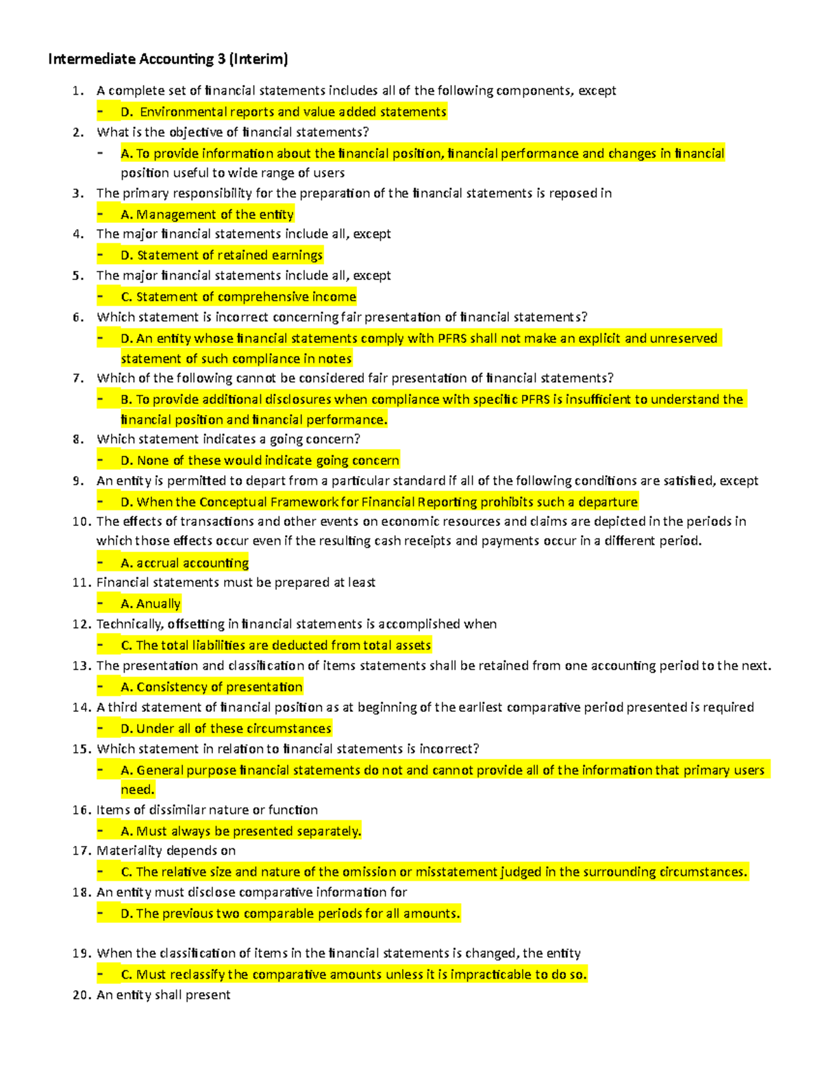 Interim 1 - Sample questions - Intermediate Accounting 3 (Interim) A ...