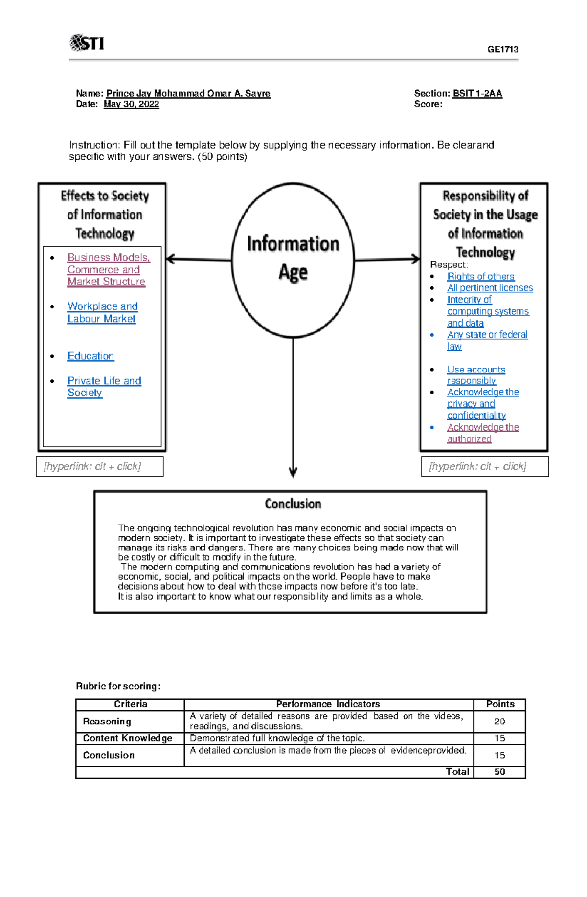 Sts - Globalization - Name: Prince Jay Mohammad Omar A. Sayre Section: BSIT 1-2AA Date: May 30 ...