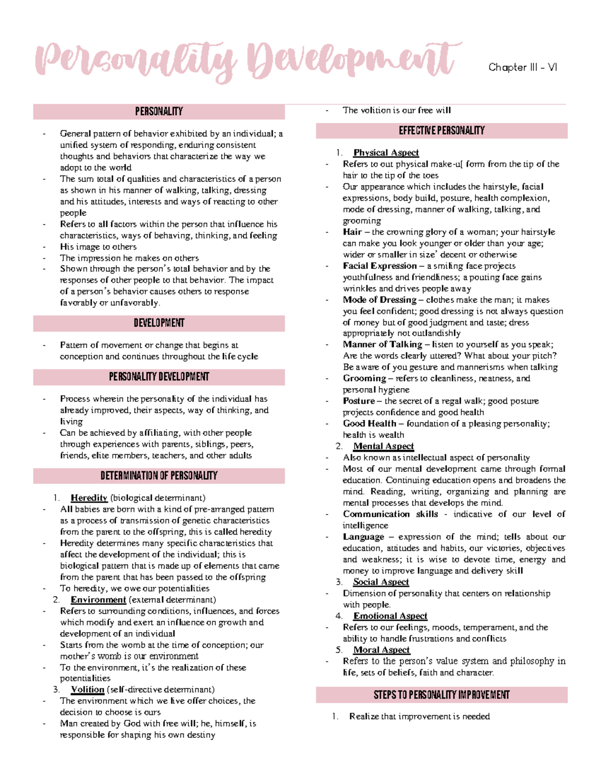 CON 1 Chap III VI - Personality Development Chapter III - VI ...