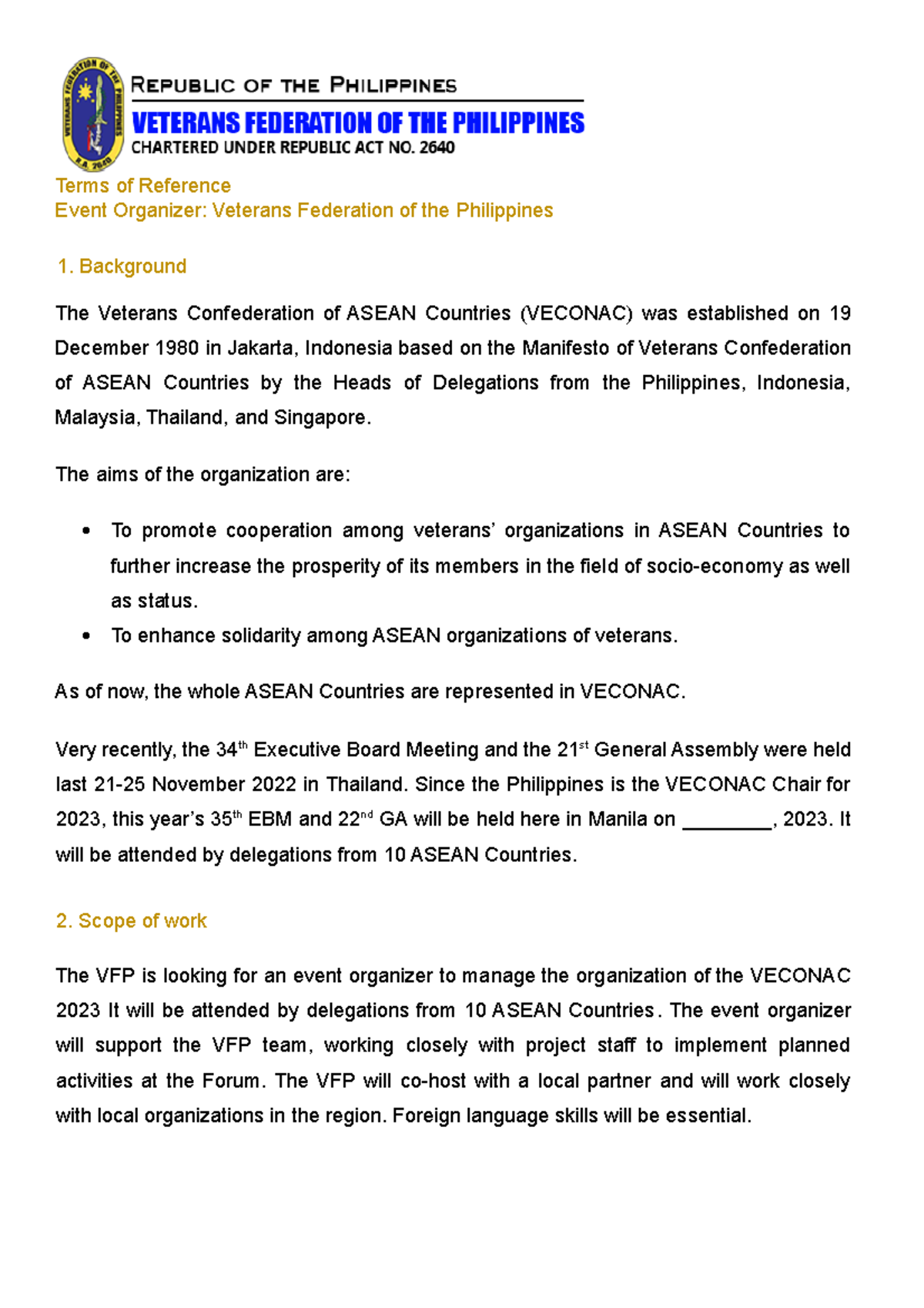 TOR SVRI Forum 2022 Event Organiser final - Terms of Reference Event ...