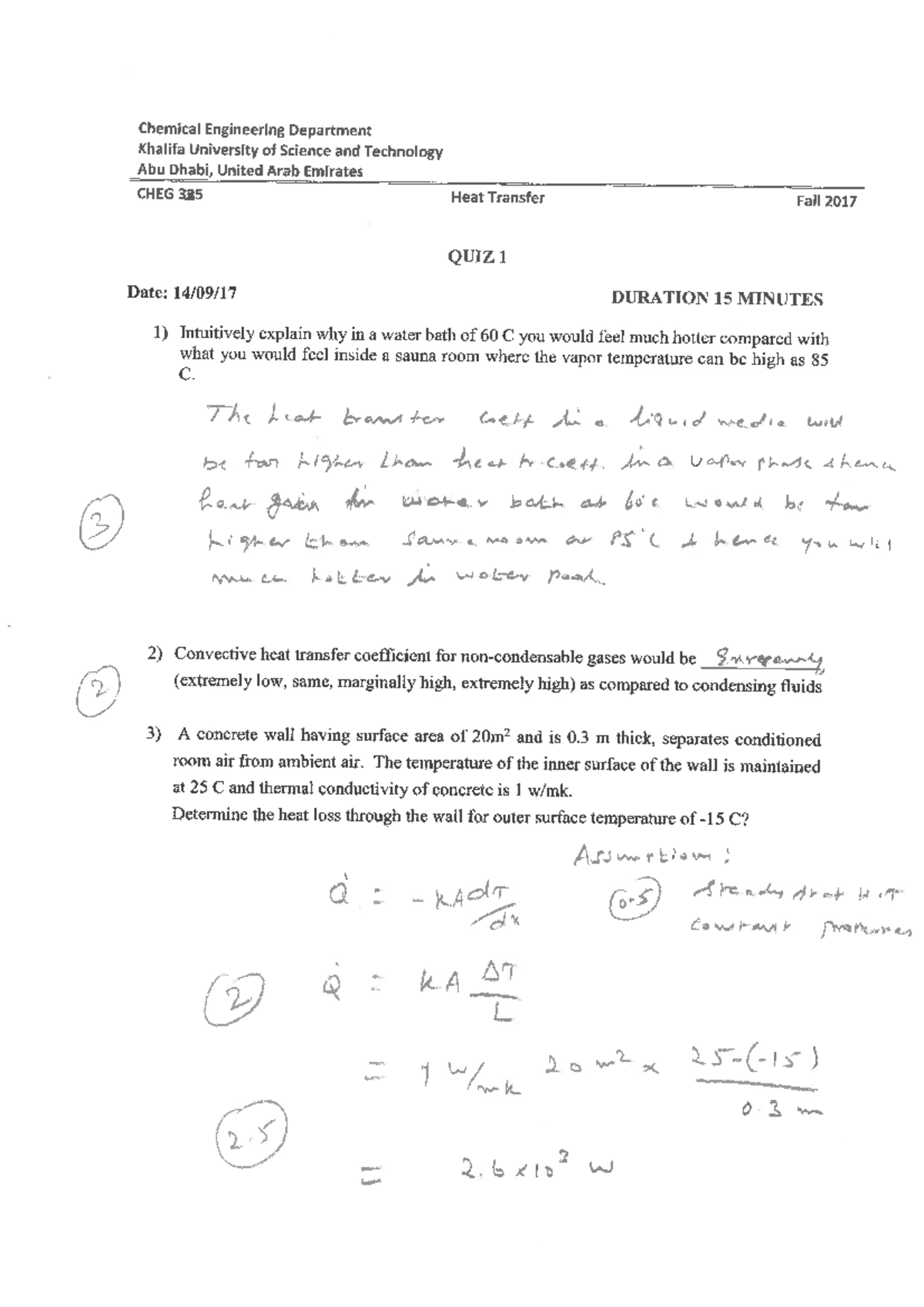 Quiz umber one and answers for heat transfer - Cheg - Studocu