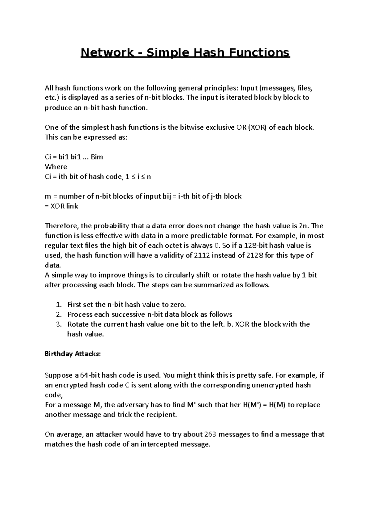 Network - Simple Hash Functions - ) is displayed as a series of n-bit ...