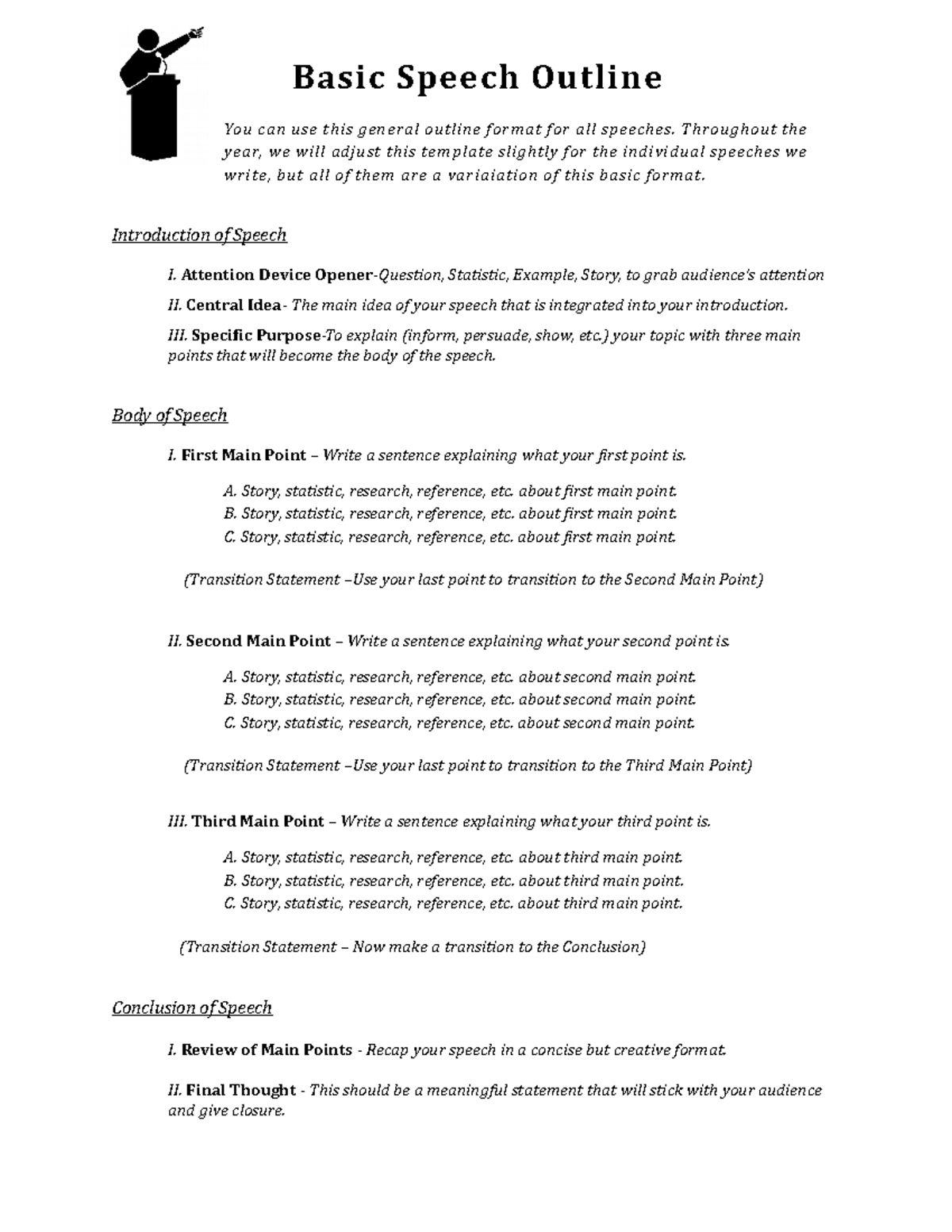Informative speech outline 07 - Basic Speech Outline You can use this ...