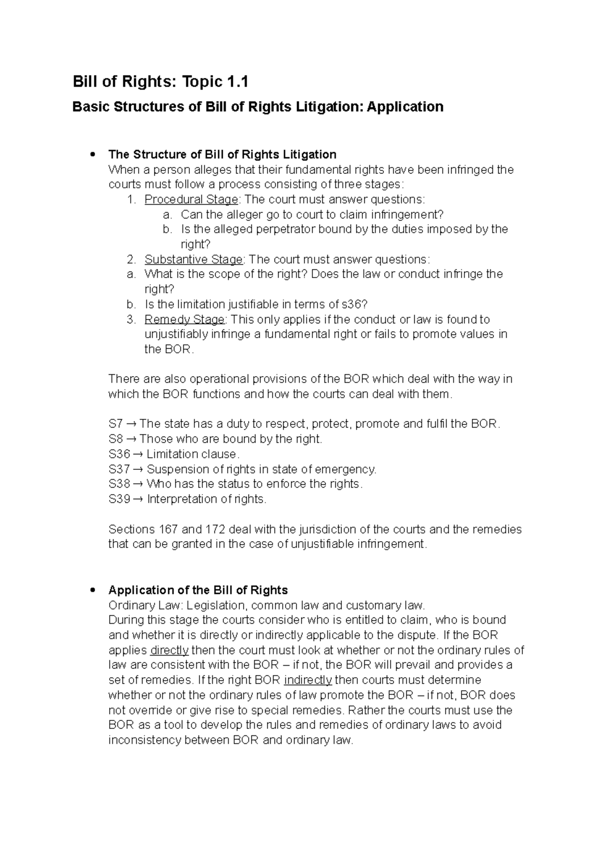 Constitutional law: Bill of Rights lecture notes and case summaries ...