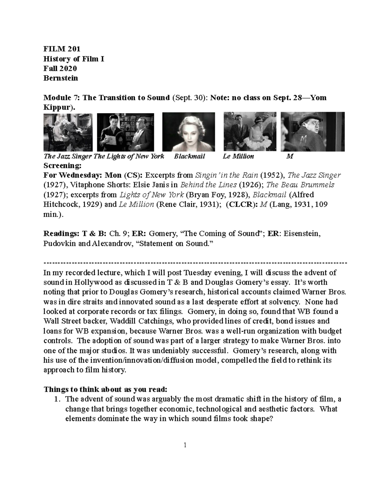 FILM 201 Module 7 Overview - FILM 201 History of Film I Fall 2020 ...