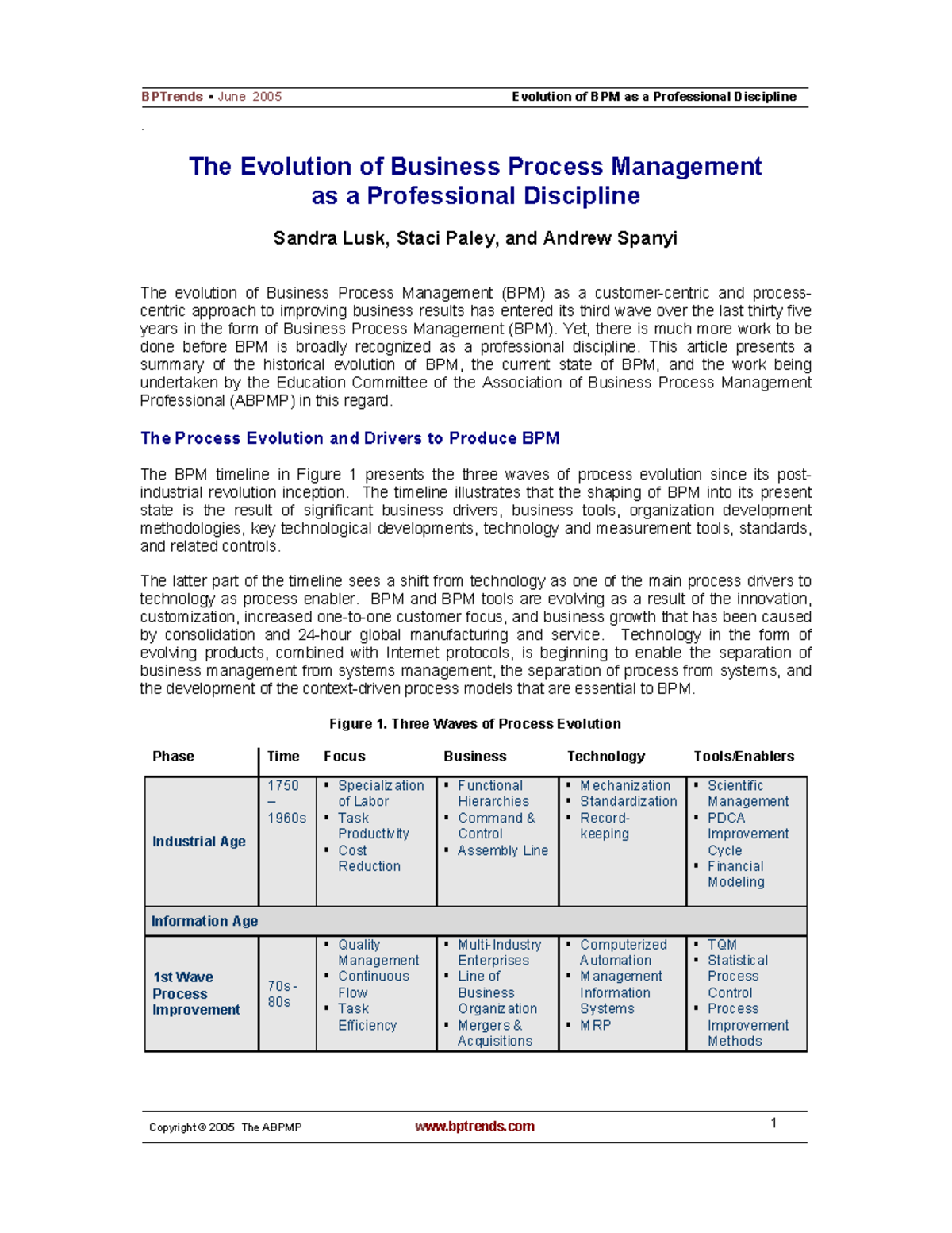 The Evolution of Business Process Management as a Professional ...