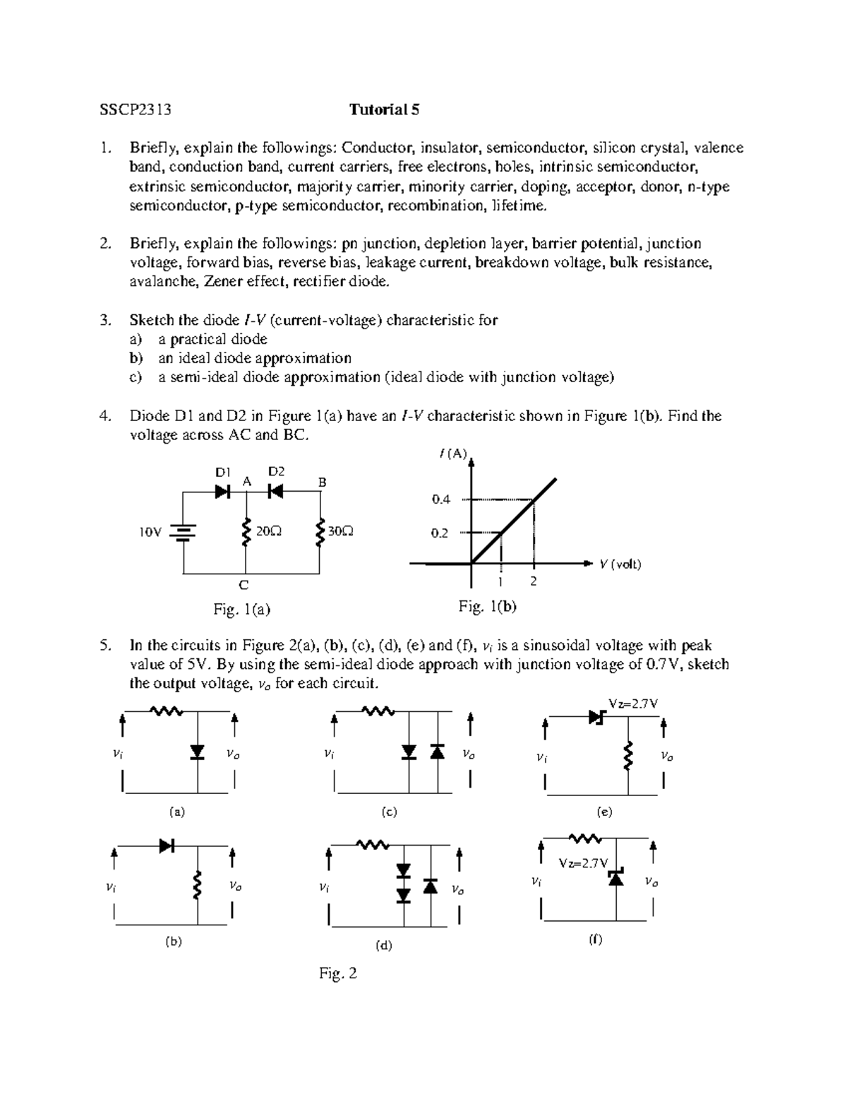 basic electronic exercise physic Tutorial 5 - SSCP2313 Tutorial 5 ...