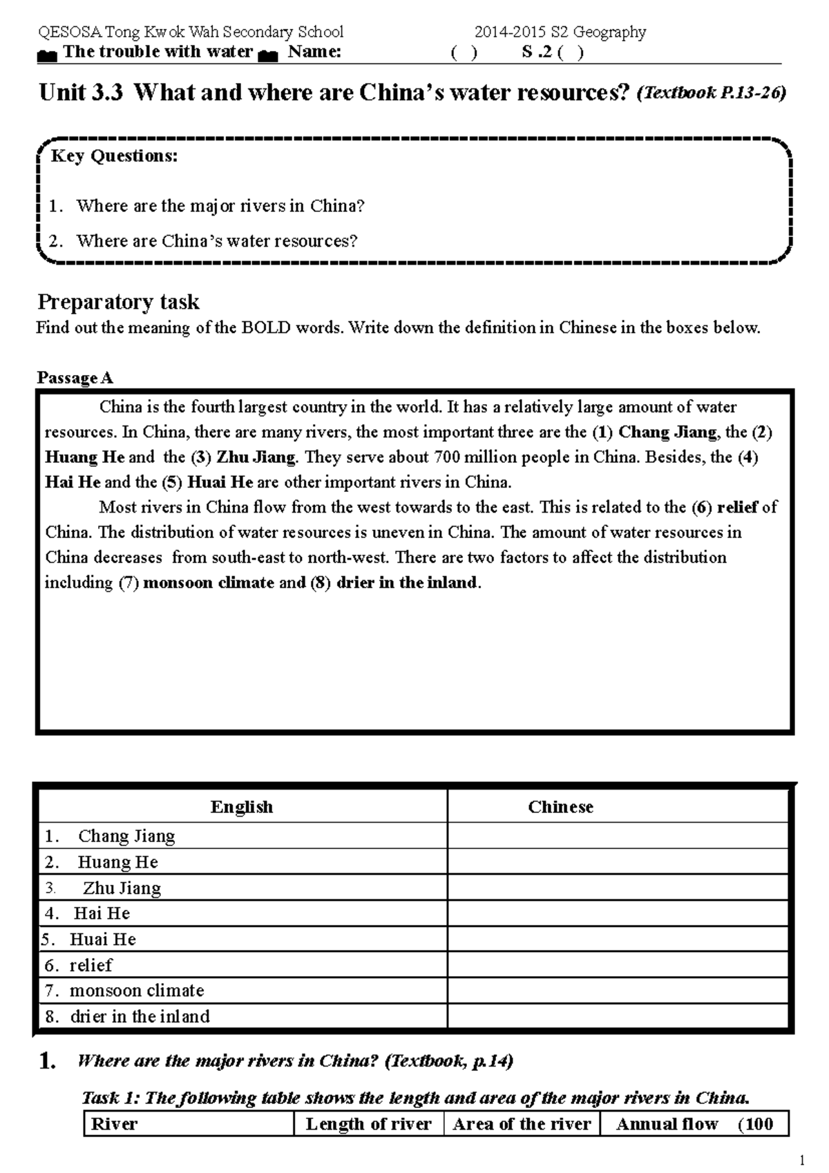 1415 S2 The trouble with water Unit 3 - The trouble with water Name ...