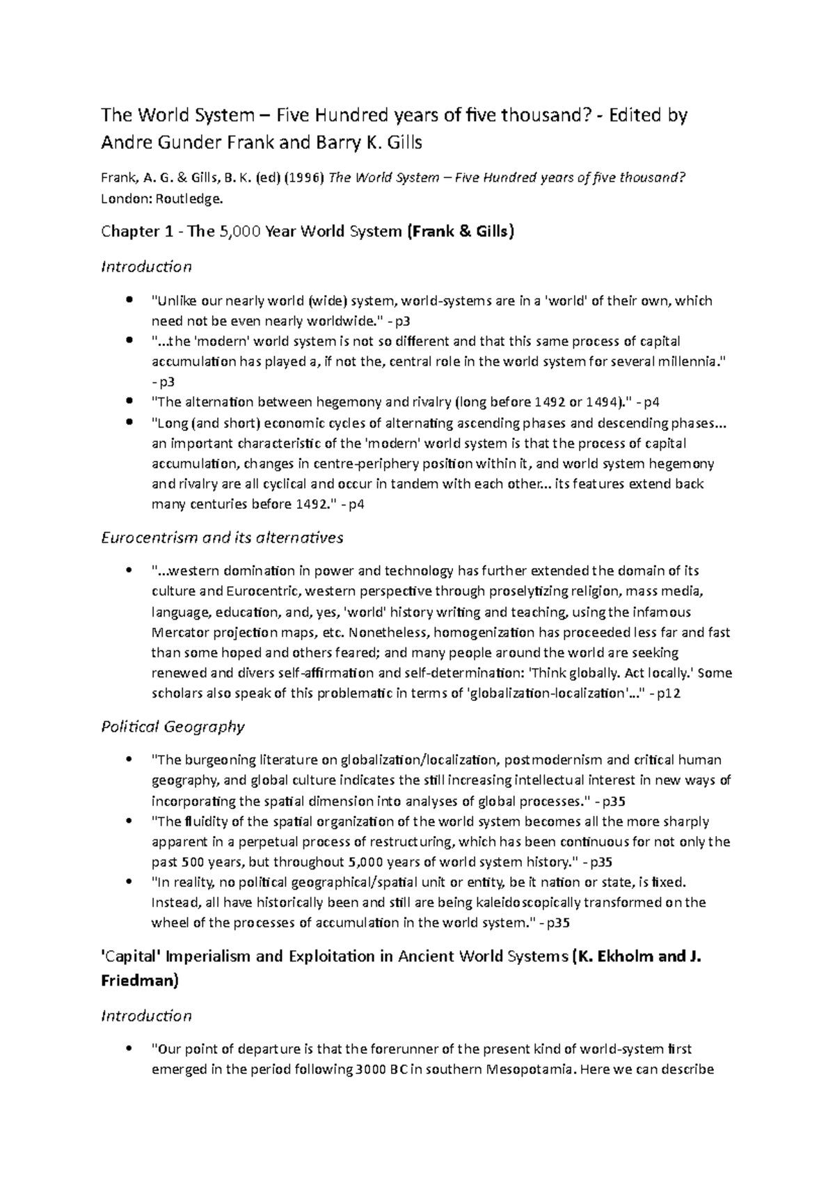 The World System - Gills Frank, A. G. & Gills, B. K. (ed) (1996) The ...