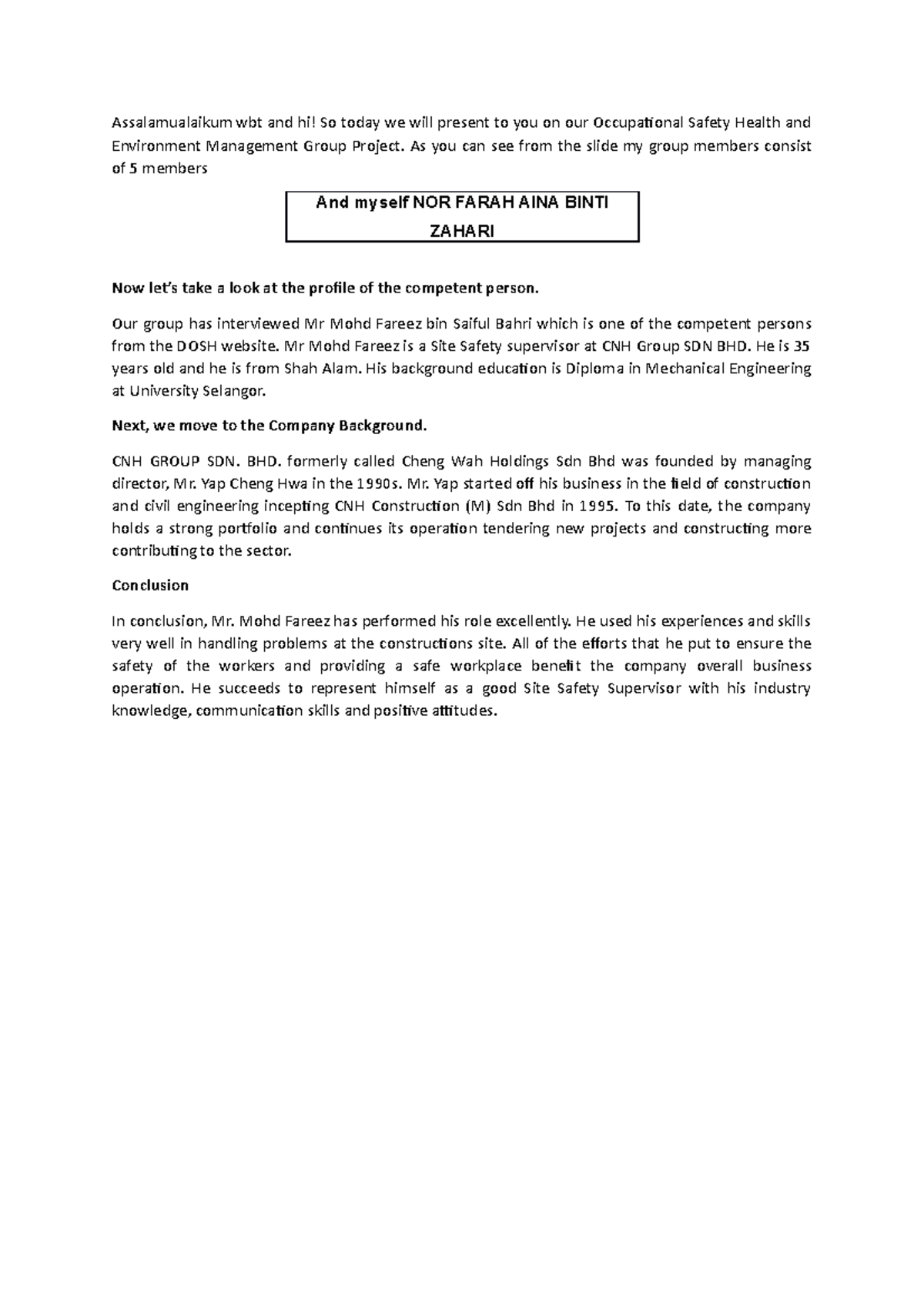 Script for OPM538 presentation - Assalamualaikum wbt and hi! So today ...