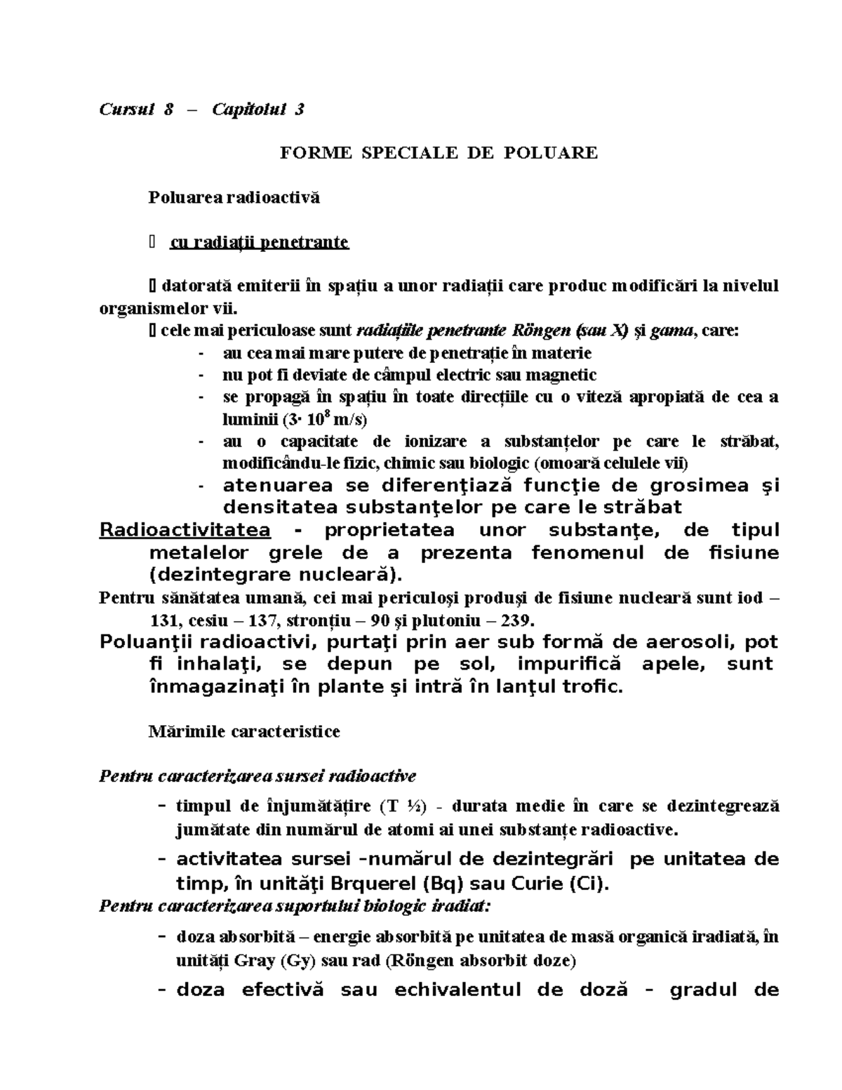 Cap 8 Forme Speciale DE Poluare - Cursul 8 – Capitolul 3 FORME SPECIALE ...