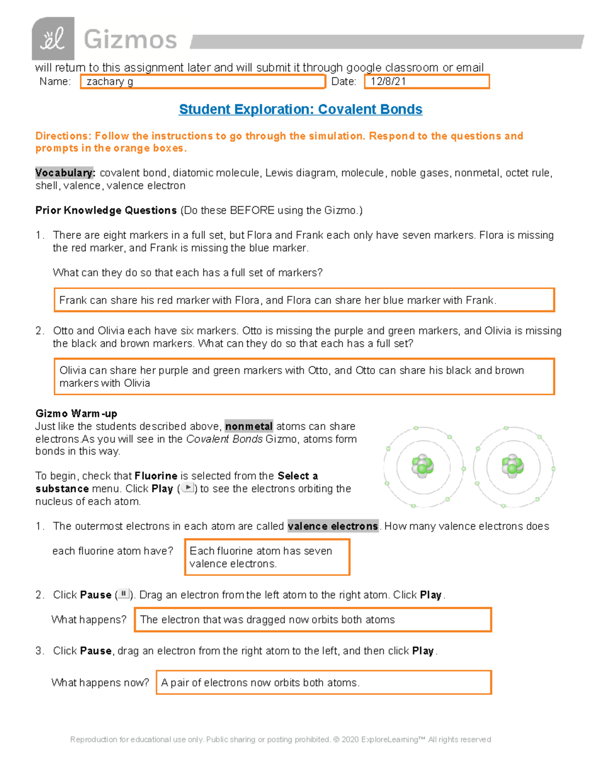 Covalent Bonds - null - will return to this assignment later and will ...