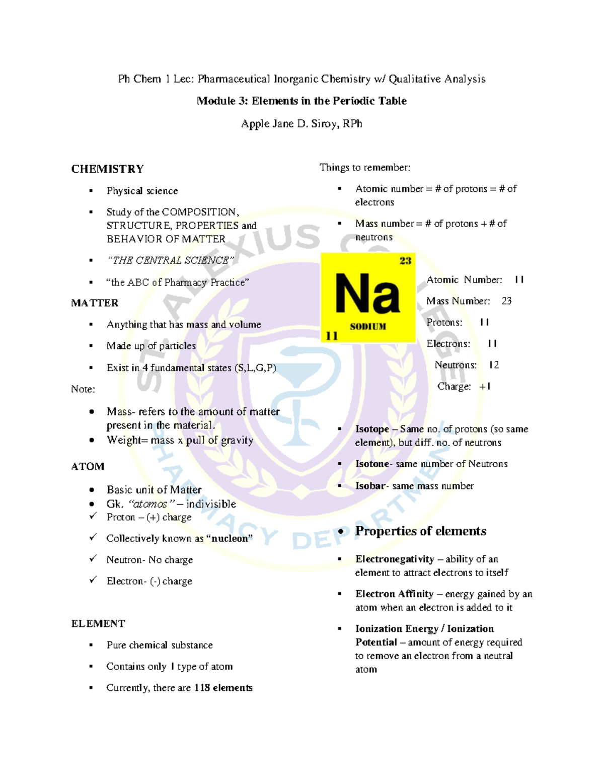 Module 3- Elements in the Periodic Table (Group 1) - Ph Chem 1 Lec ...