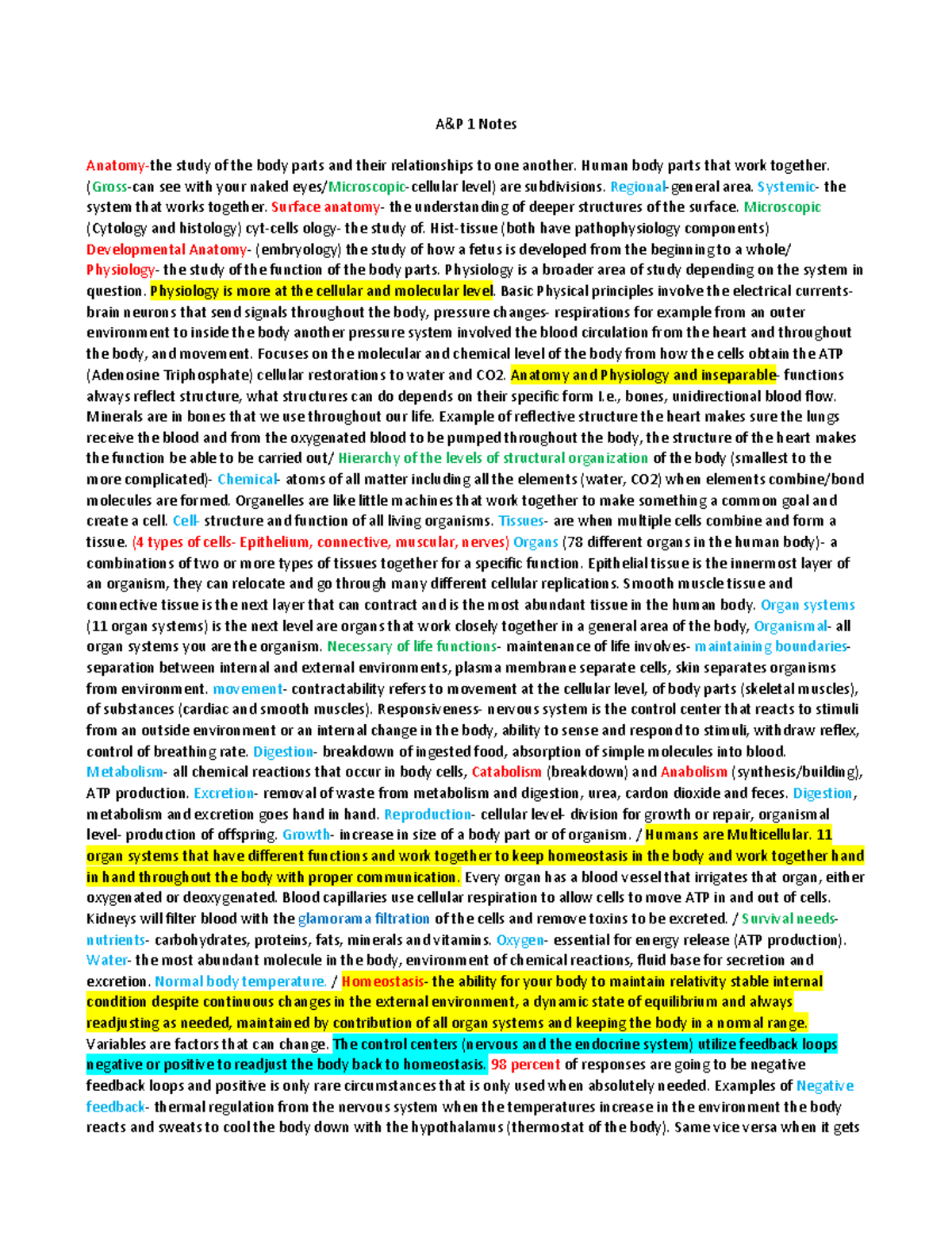 Open A&P1 note 2 - Lecture note. - A&P 1 Notes Anatomy-the study of the ...