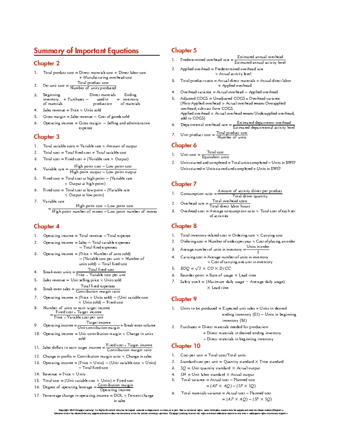 ACC 406 Formula's - Formula - Summary of Important Equations Chapter 2 ...