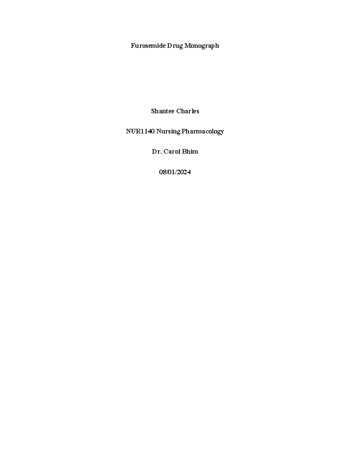 Furosemide Drug Monograph - Furosemide Drug Monograph Shantee Charles ...