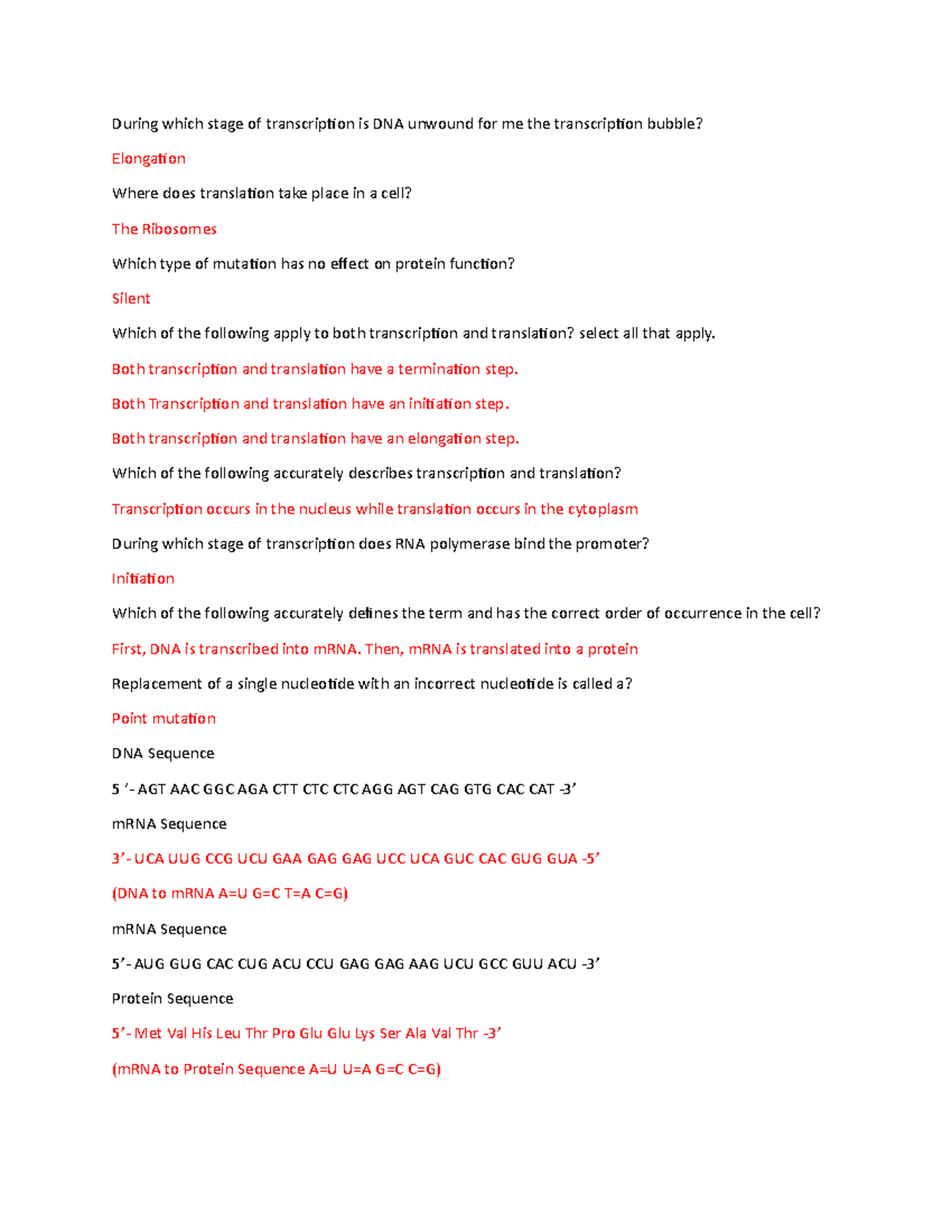 Lab Assignment 9 Transcription And Translation During Which Stage Of Transcription Is Dna