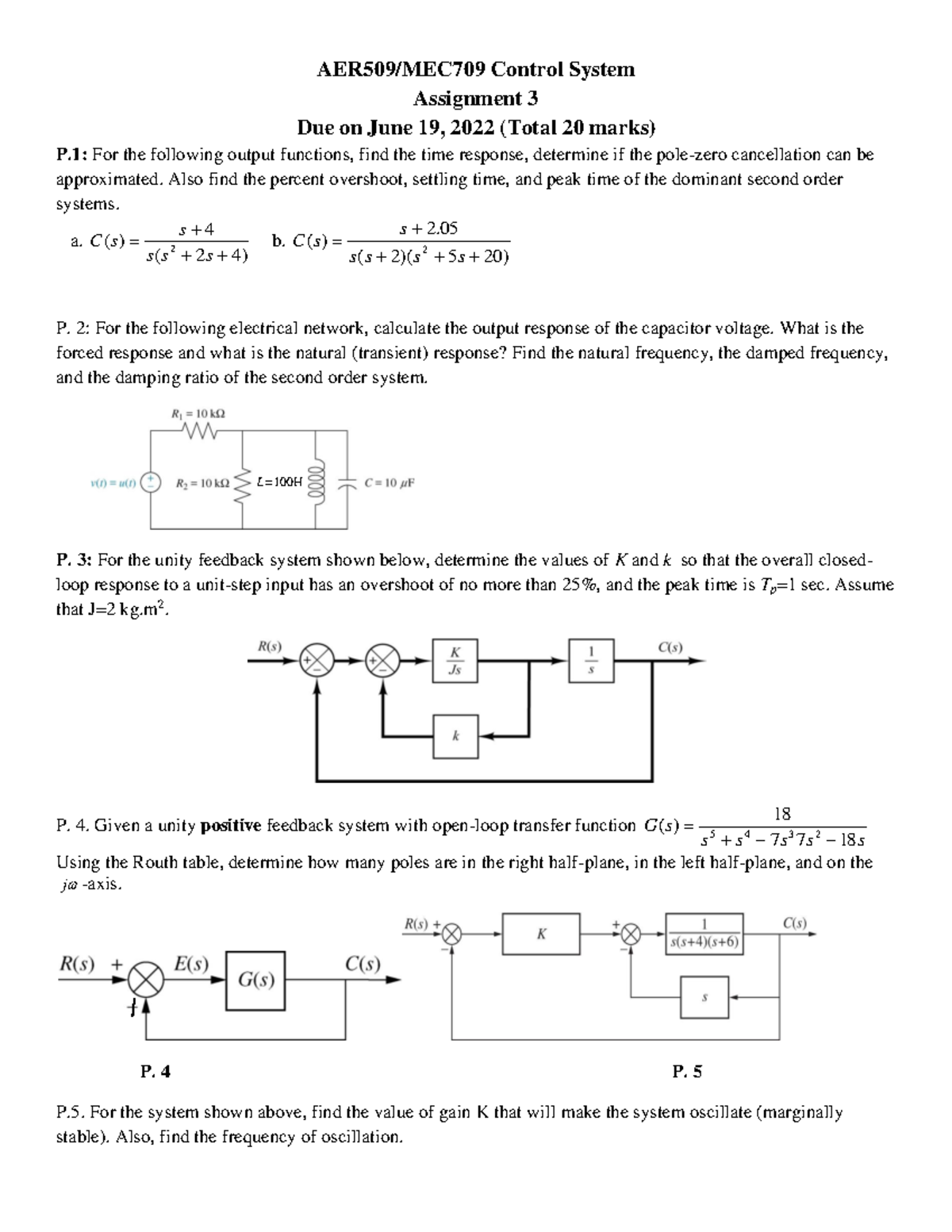 Assignment 3 (P22) - AER509/MEC709 Control System Assignment 3 Due on ...