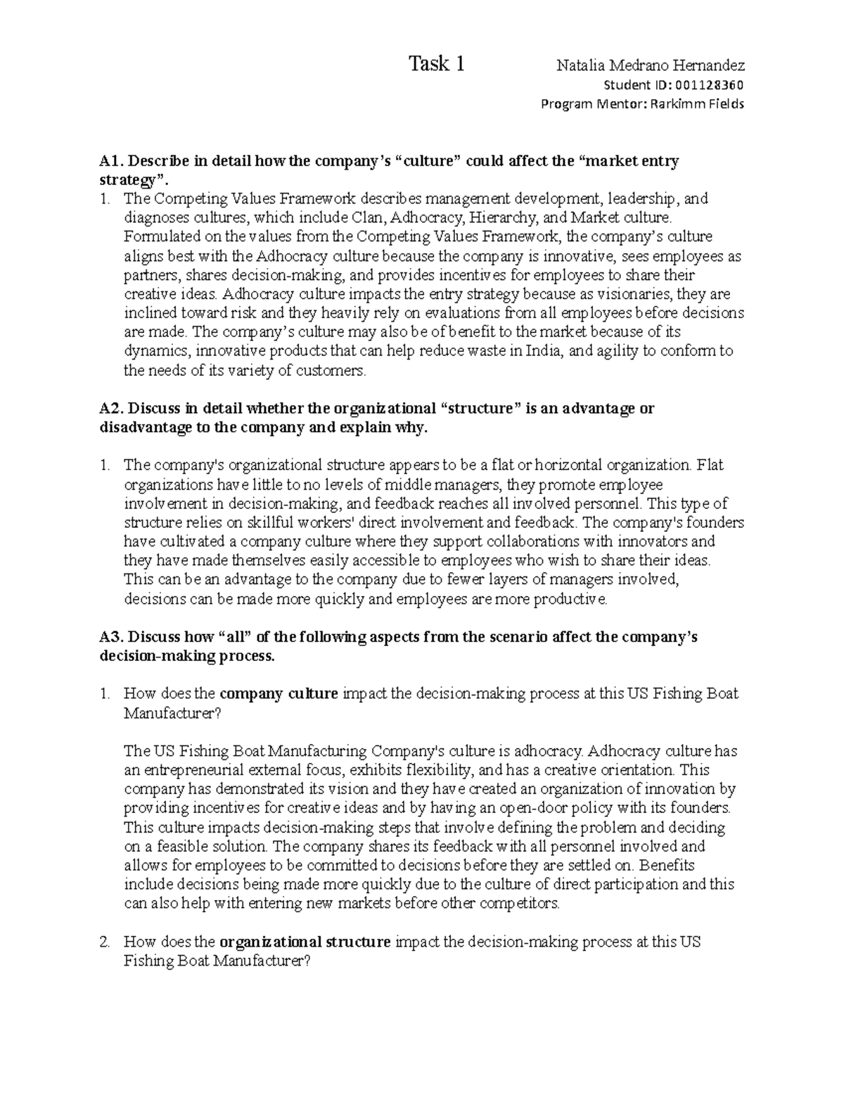 C714-NNM2-Task 1 - Boat manufacturing company's market entry to India ...