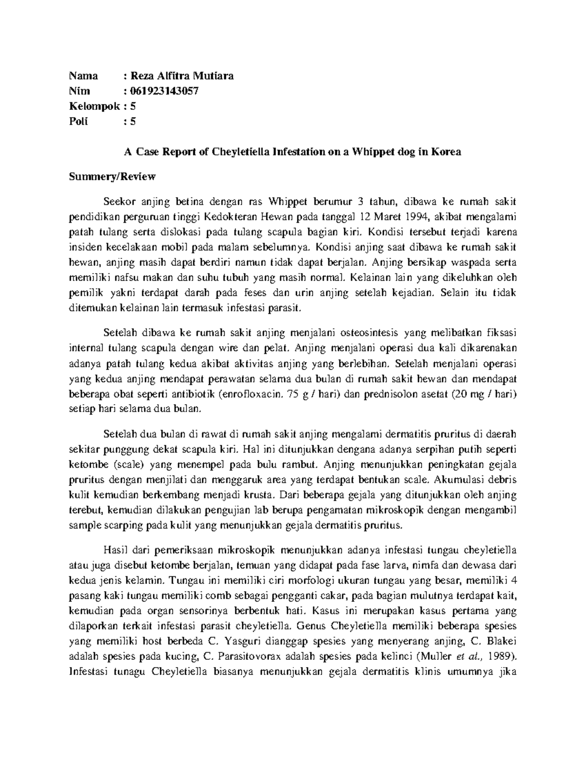 Summary, Differential Diagnosis, Terapi Jurnal Ujian PPDH 11 (REZA Alfitra Mutiara 061923143057 ...