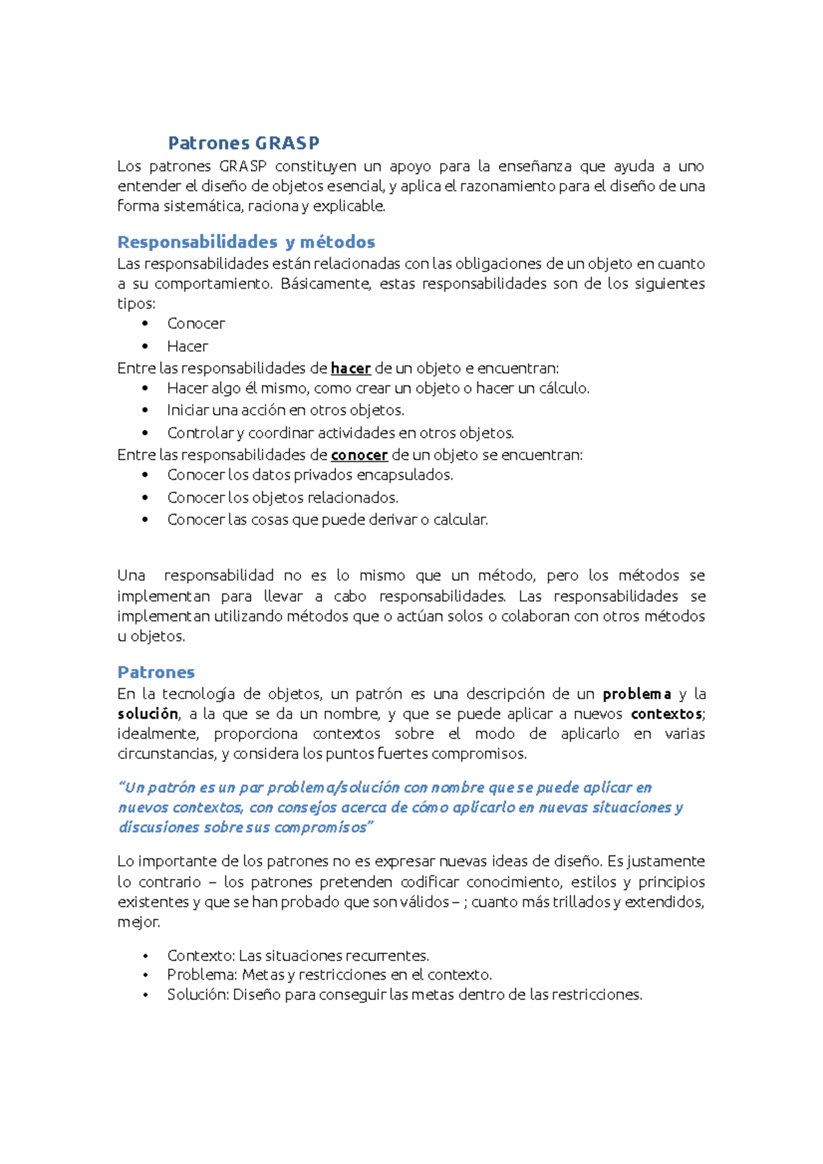 Patrones Grasp - Patrones GRASP Los patrones GRASP constituyen un apoyo ...