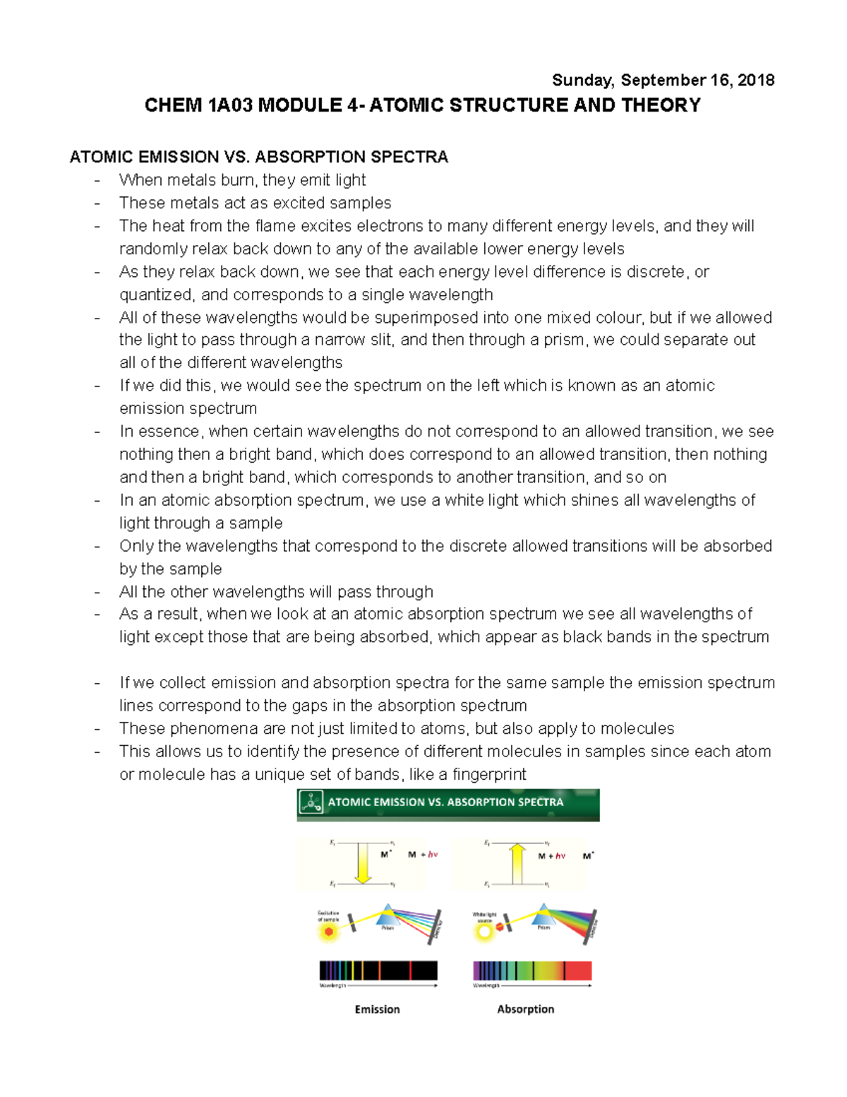 Module 4- Atomic Structure and Theory - Sunday, September 16, 2018 CHEM ...