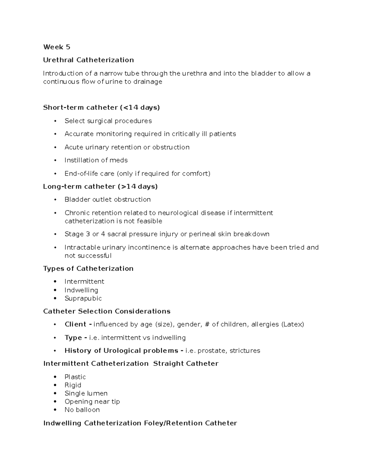 WEEK 5LAB cathetrizaion - Week 5 Urethral Catheterization Introduction ...