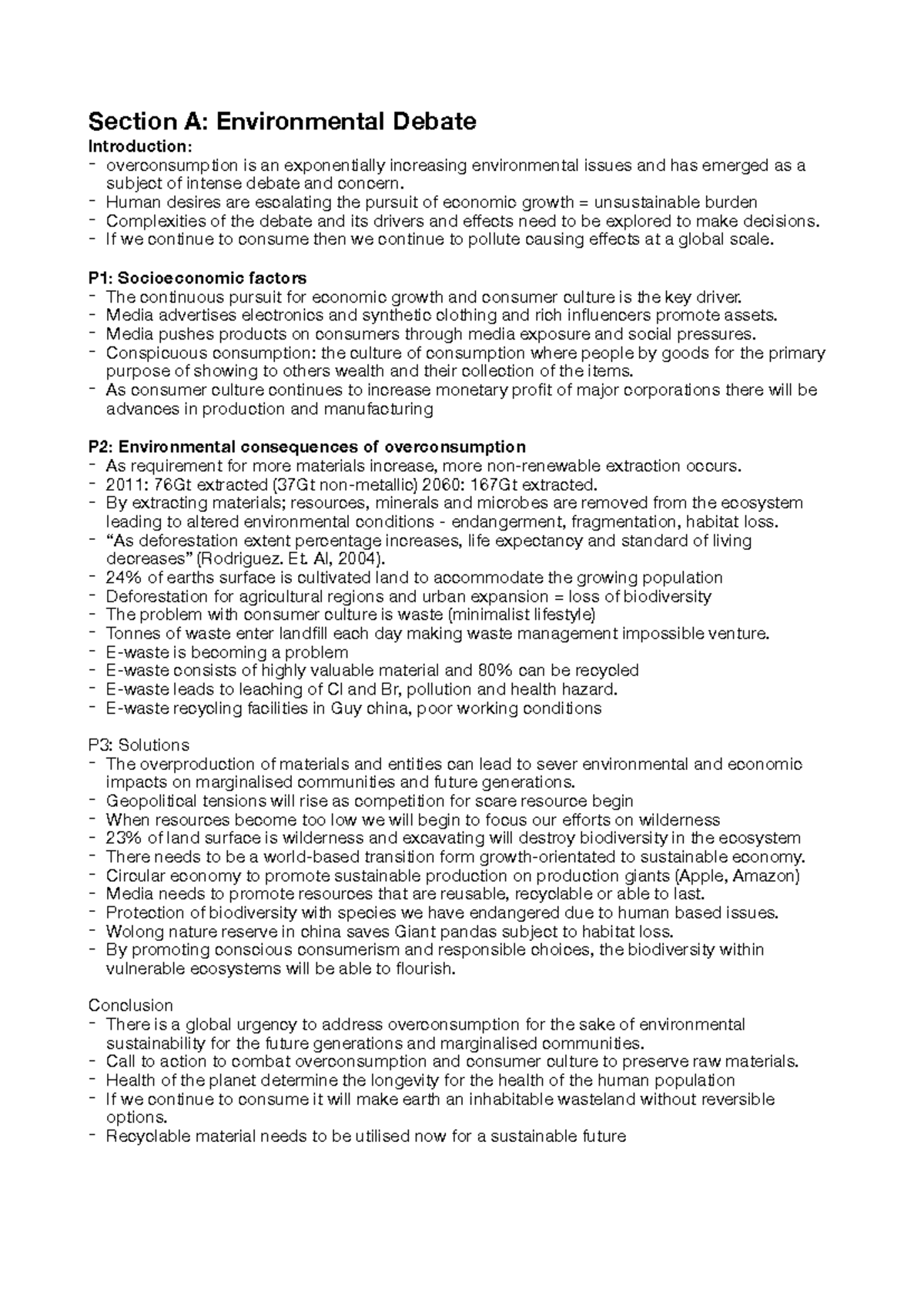 Environmental Debate: Overconsumption and Its Impacts - Envi111 Summary ...