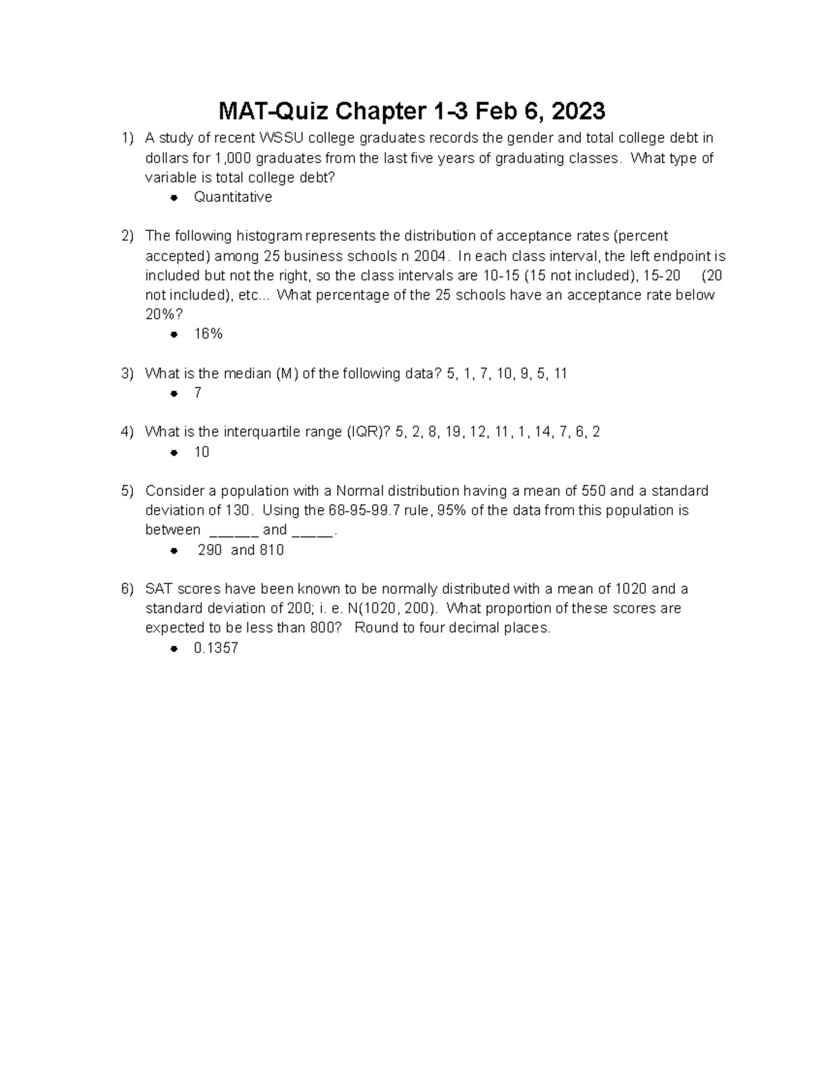 MAT-Quiz Chapter 1-3 - Basically, a study guide about basic statistical ...