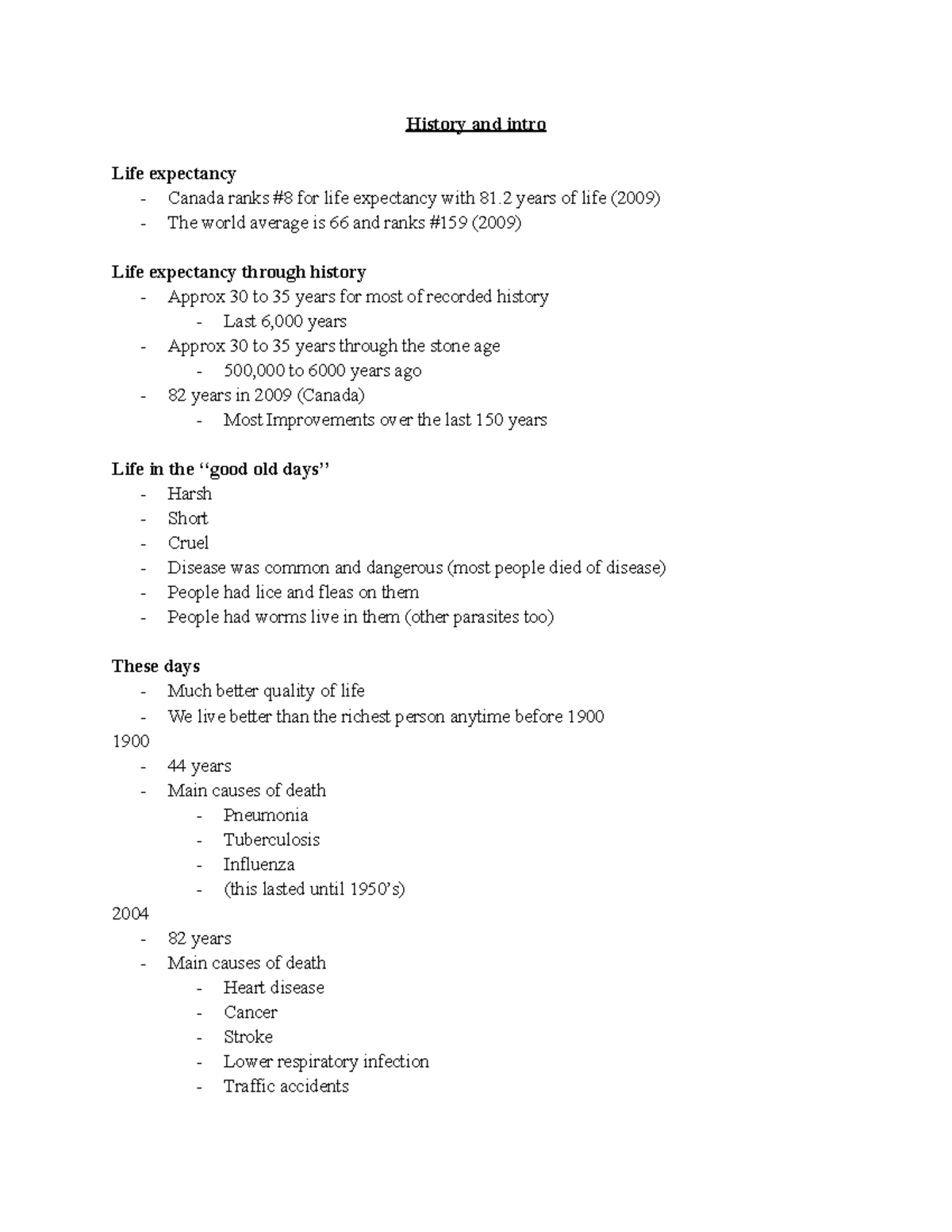 BPS - week 1 - Study notes - History and intro Life expectancy Canada ...