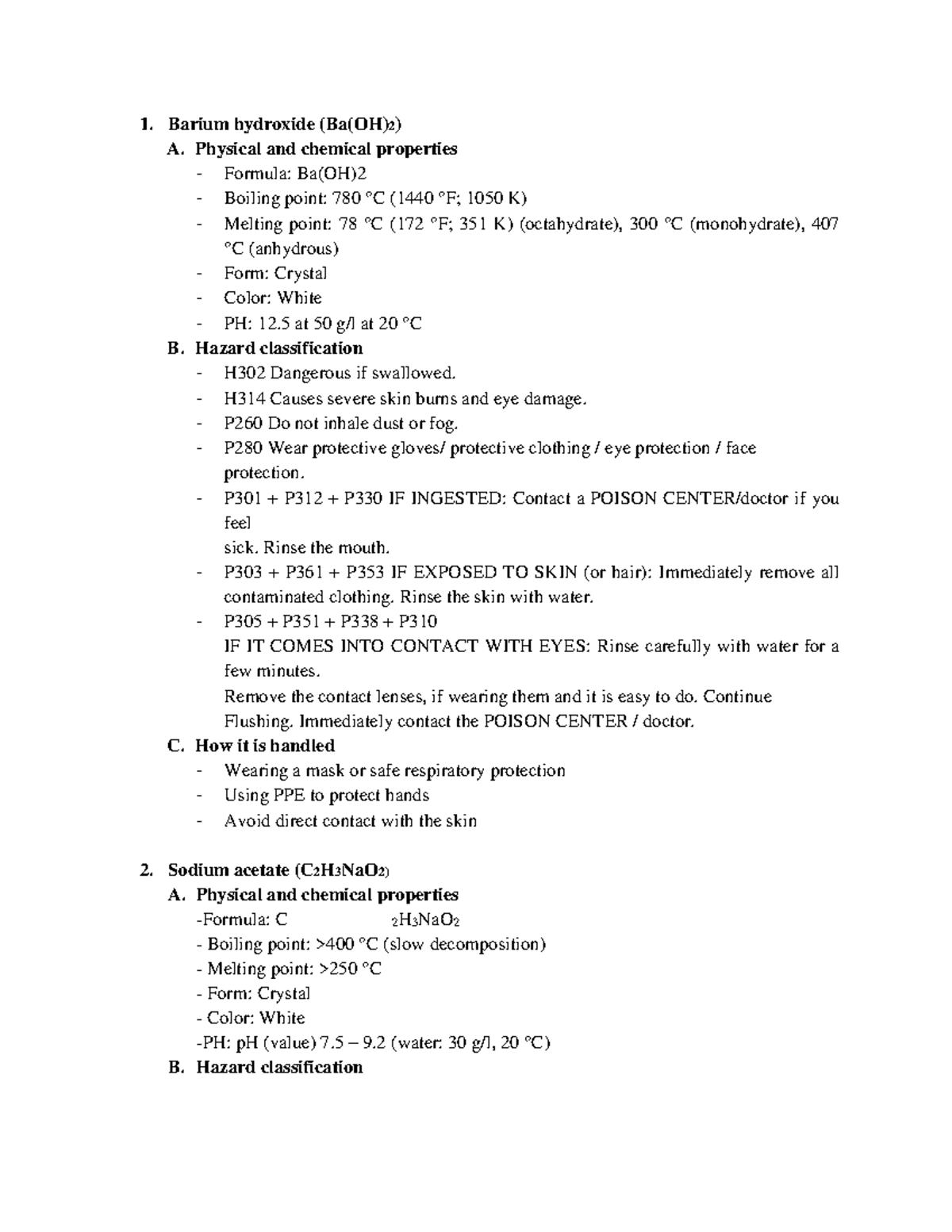 Chemistry - 1. Barium hydroxide (Ba(OH) 2 ) A. Physical and chemical ...