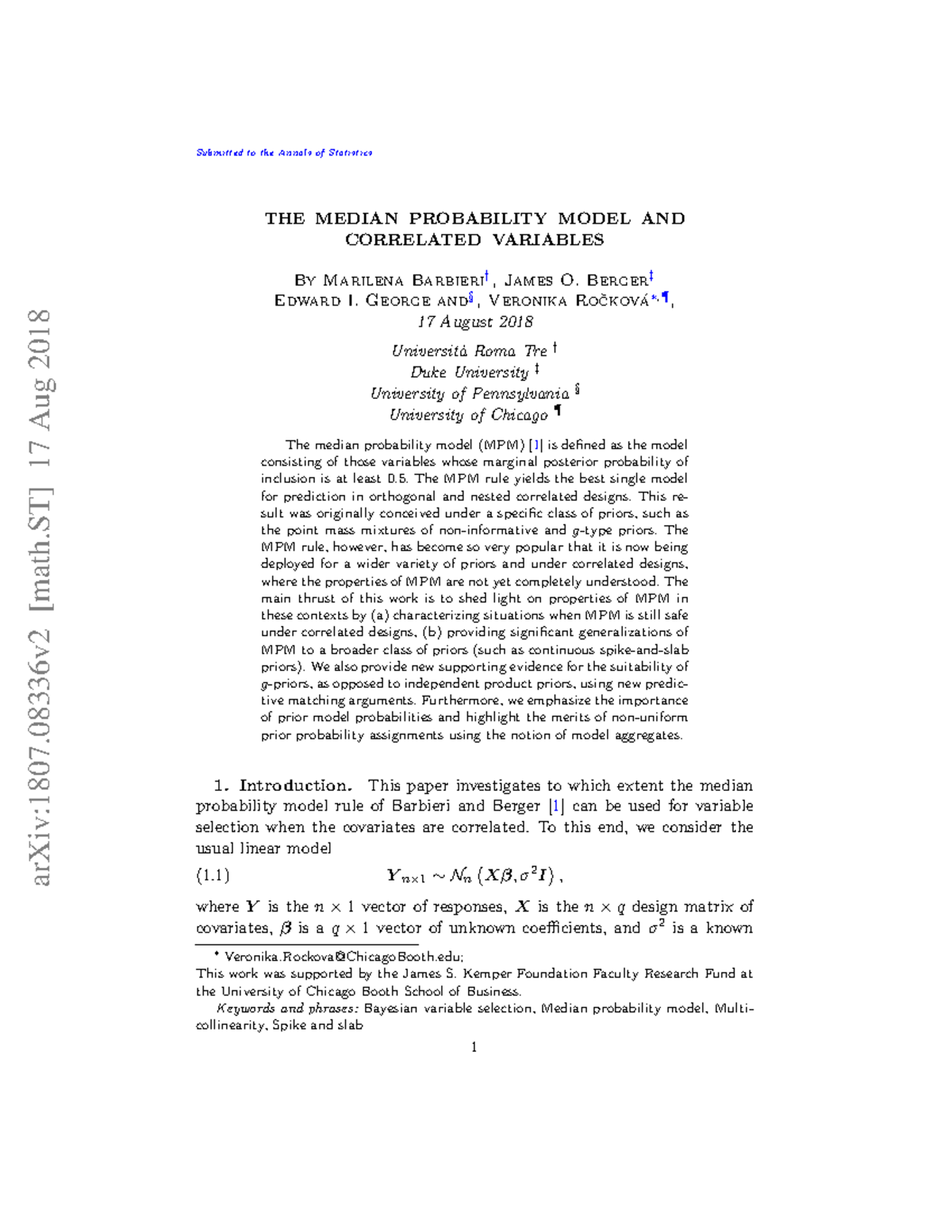 1807 - none - Submitted to the Annals of Statistics THE MEDIAN ...
