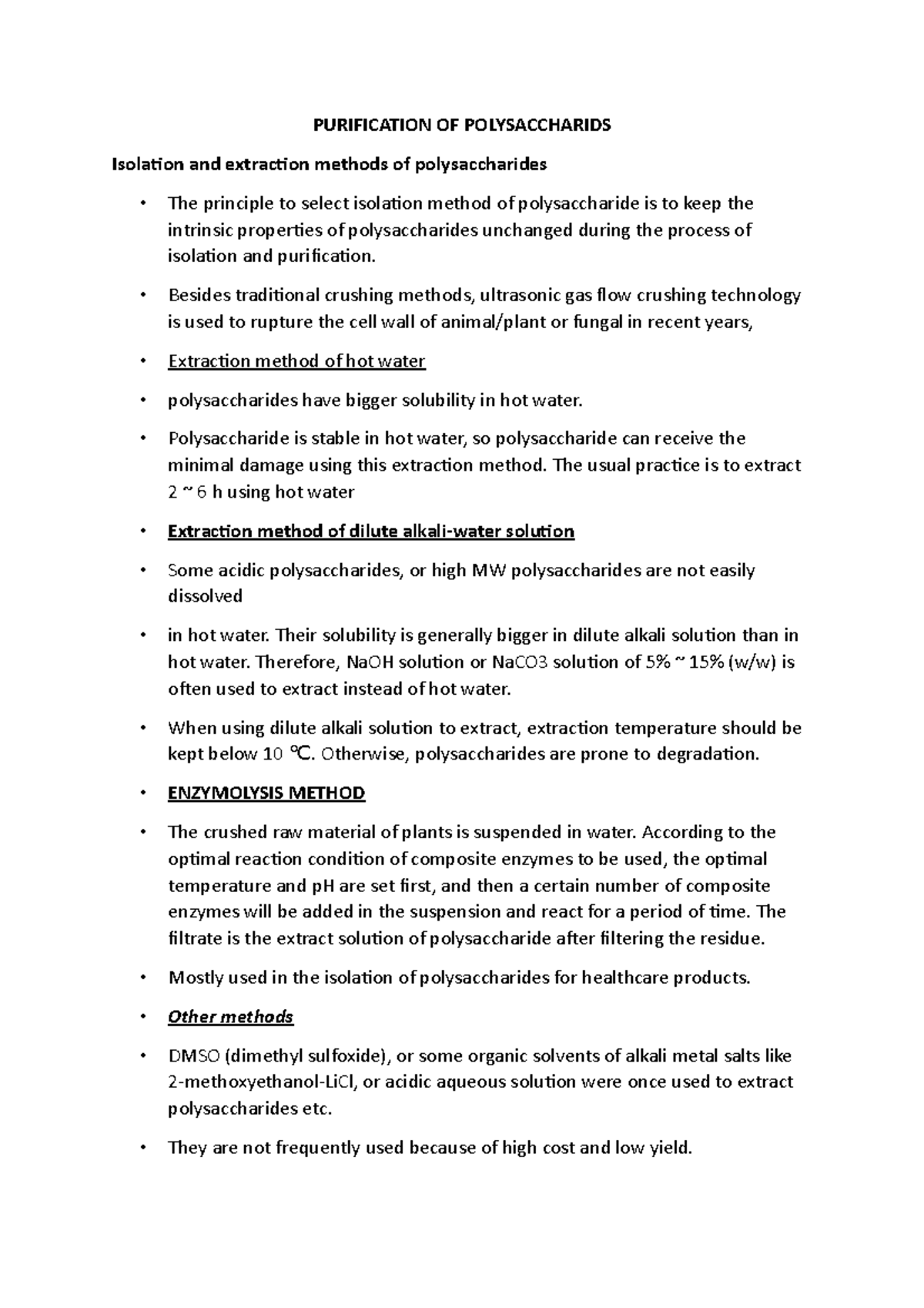 Purification of polysaccharides - PURIFICATION OF POLYSACCHARIDS Isolation and extraction ...