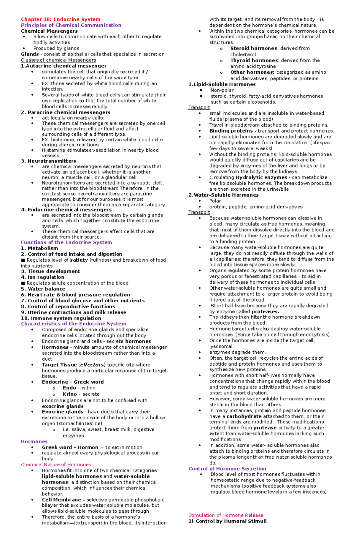 Endocrine System Reviewer - Chapter 10: Endocrine System Principles of ...