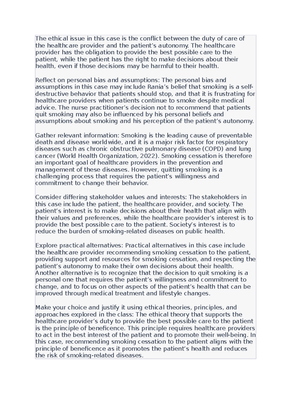 Ahs essay #2 - ETHICAL CASE STUDY - The ethical issue in this case is ...