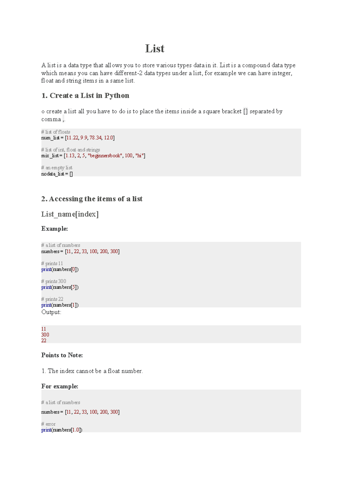 Lists - WEFWEFWEFWFE - List A list is a data type that allows you to ...
