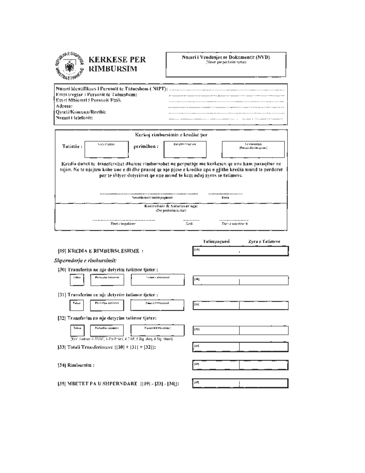 Formular i kerkeses per rimbursim - YAE Soy . . : 7 KERKESE PER Numrii ...