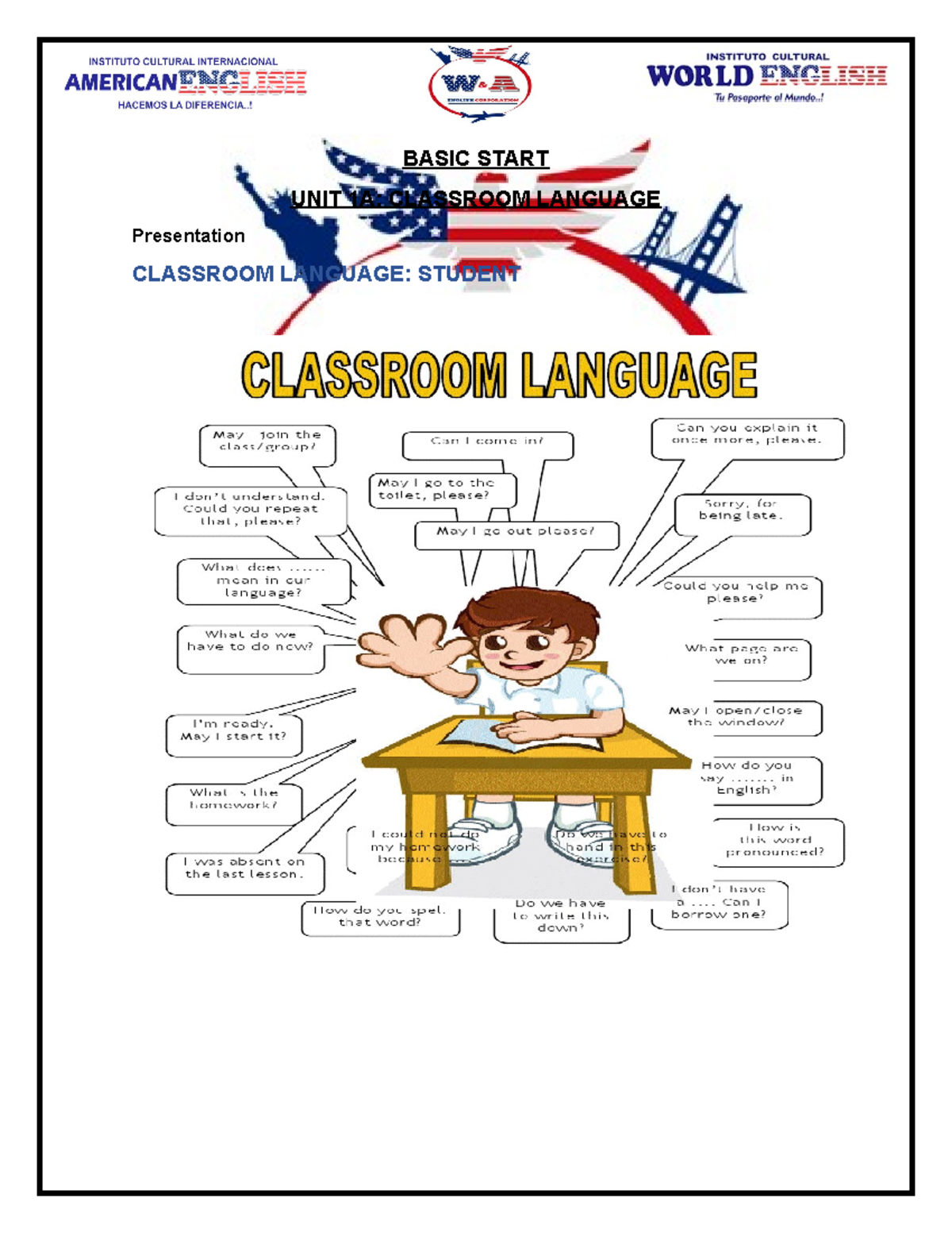 1. BS Presentation UNIT 1A 000 - ingles - BASIC START UNIT 1A: CLASSROOM LANGUAGE Presentation ...