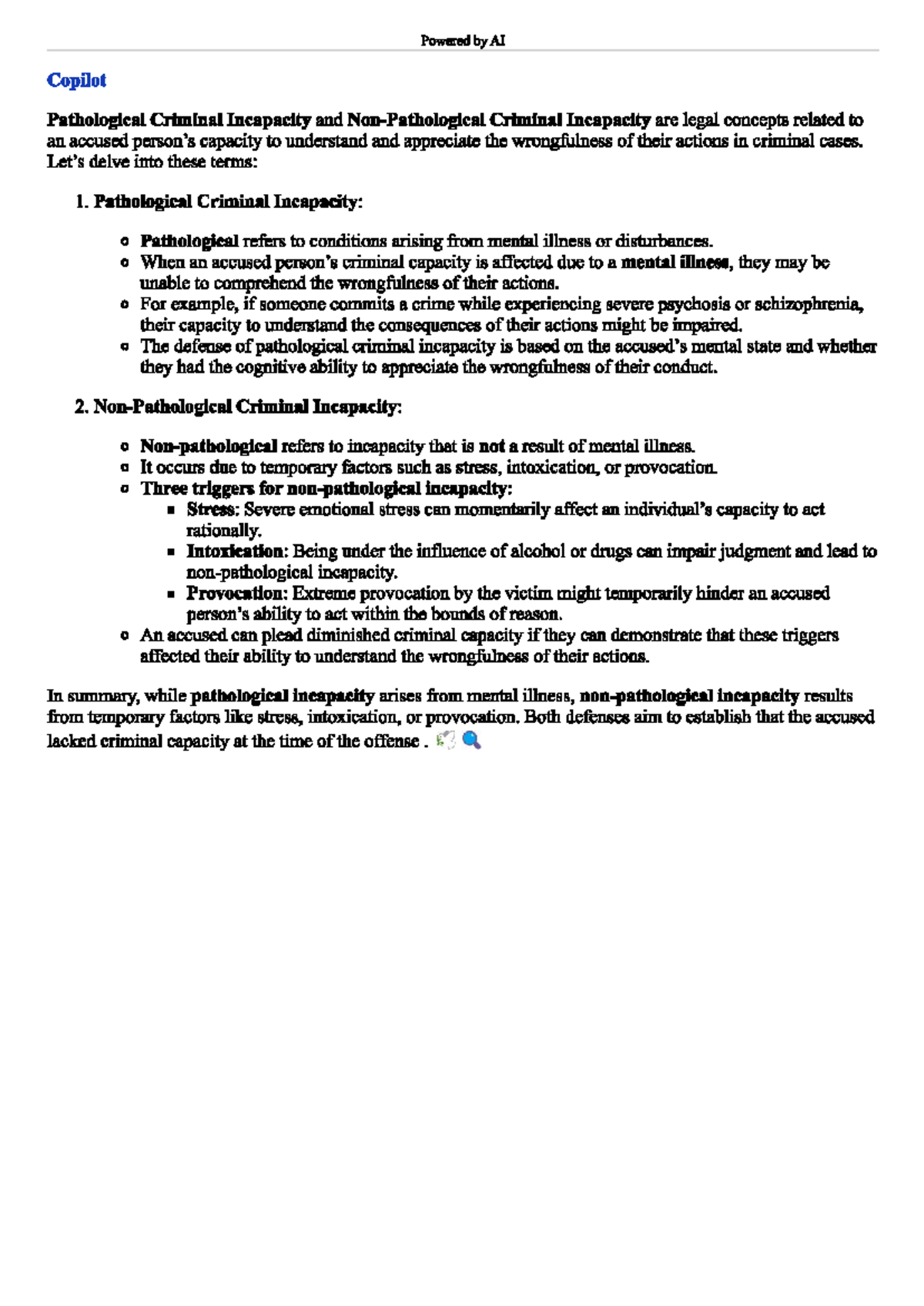 Answer - pathological and non-pathological criminal incapacity ...