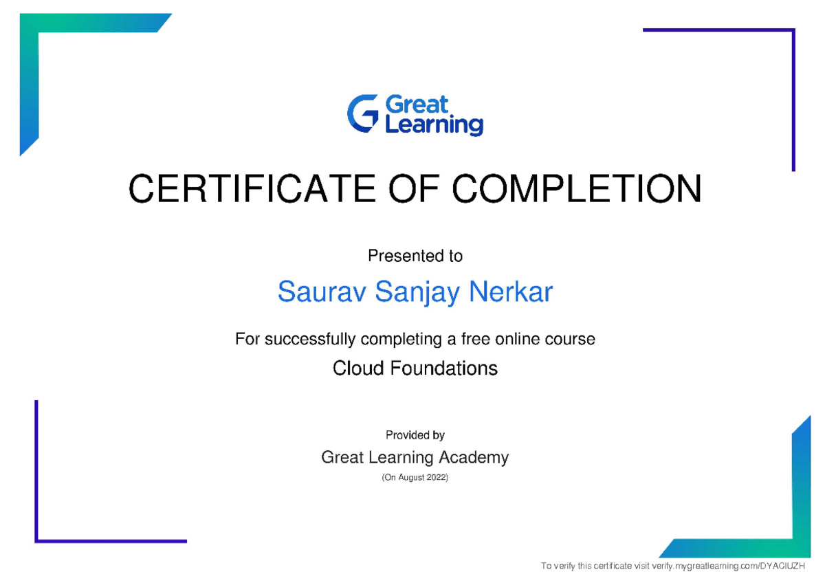 Cloud Foundations - Summary Bachelors In Computer Applications - To verify this certificate ...