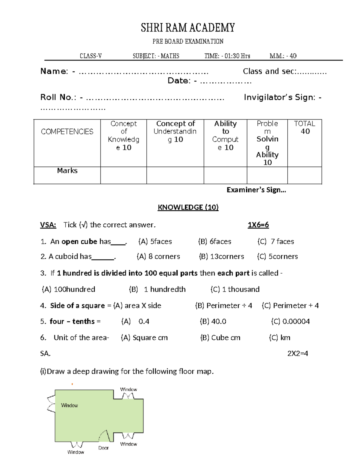 Class 5 Maths PT-2 - SHRI RAM ACADEMY PRE BOARD EXAMINATION CLASS-V ...