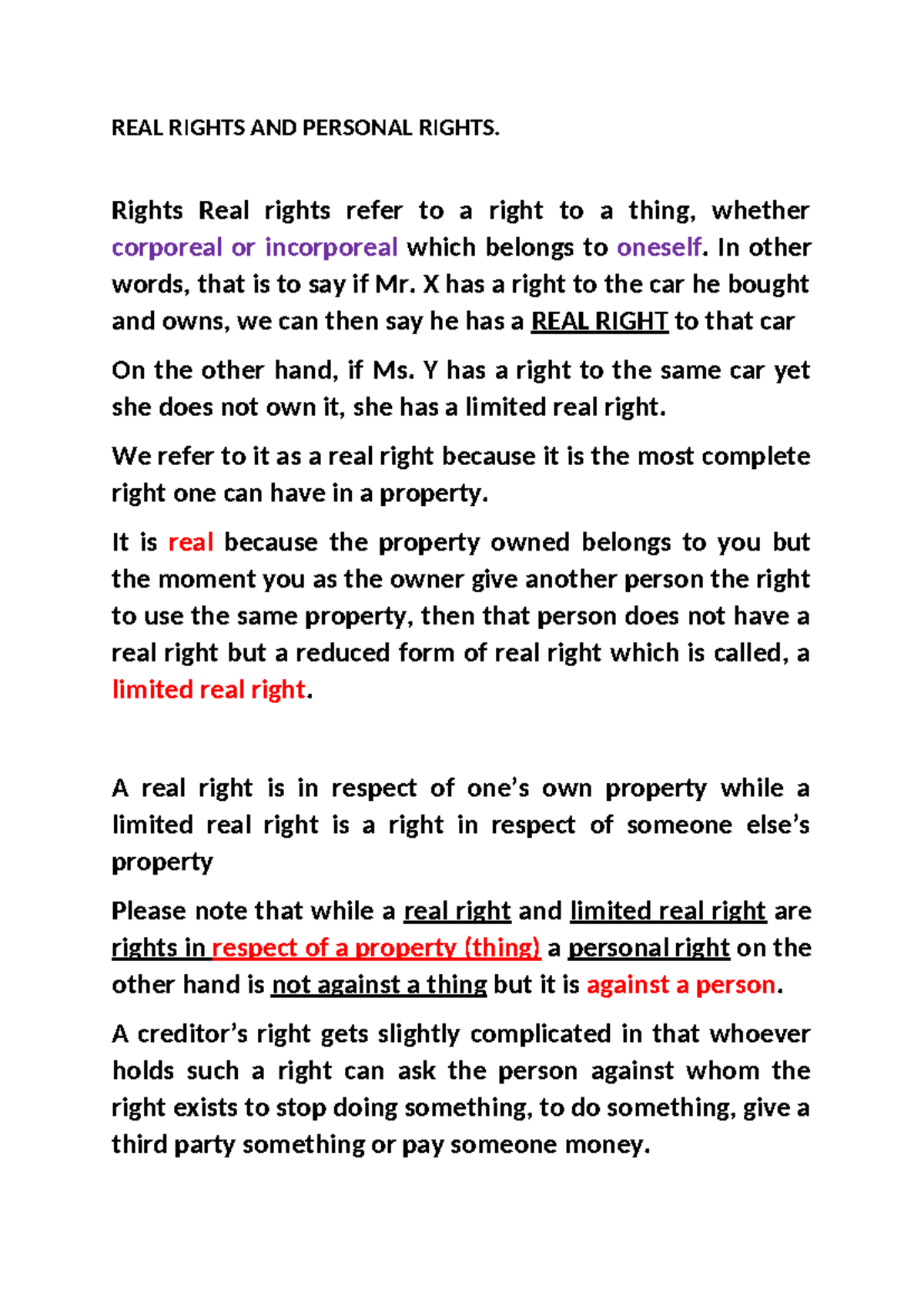 REAL Rights AND Personal Rights Subtraction from the dominium - REAL ...