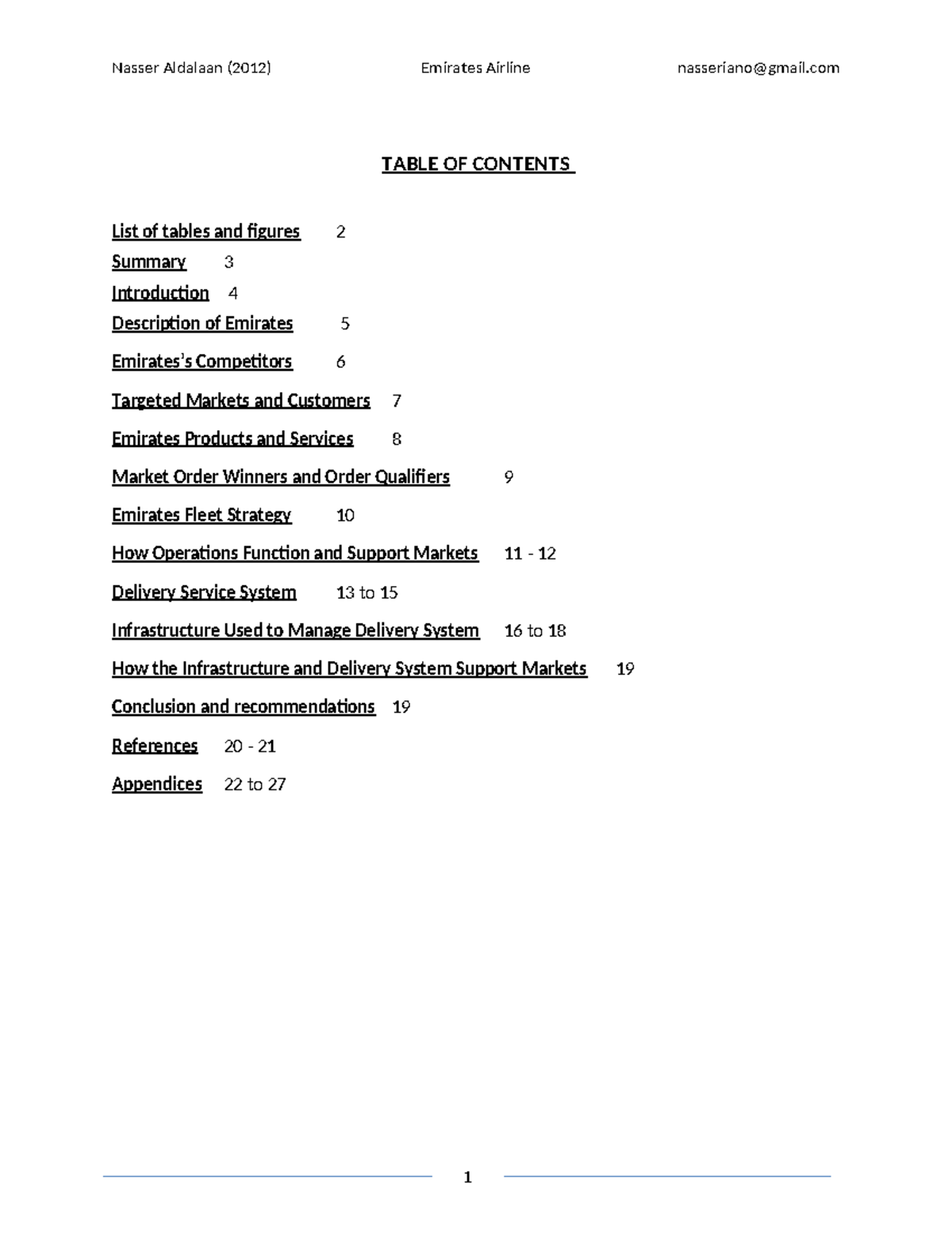 Emirates Airline - TABLE OF CONTENTS List of tables and figures Summary ...