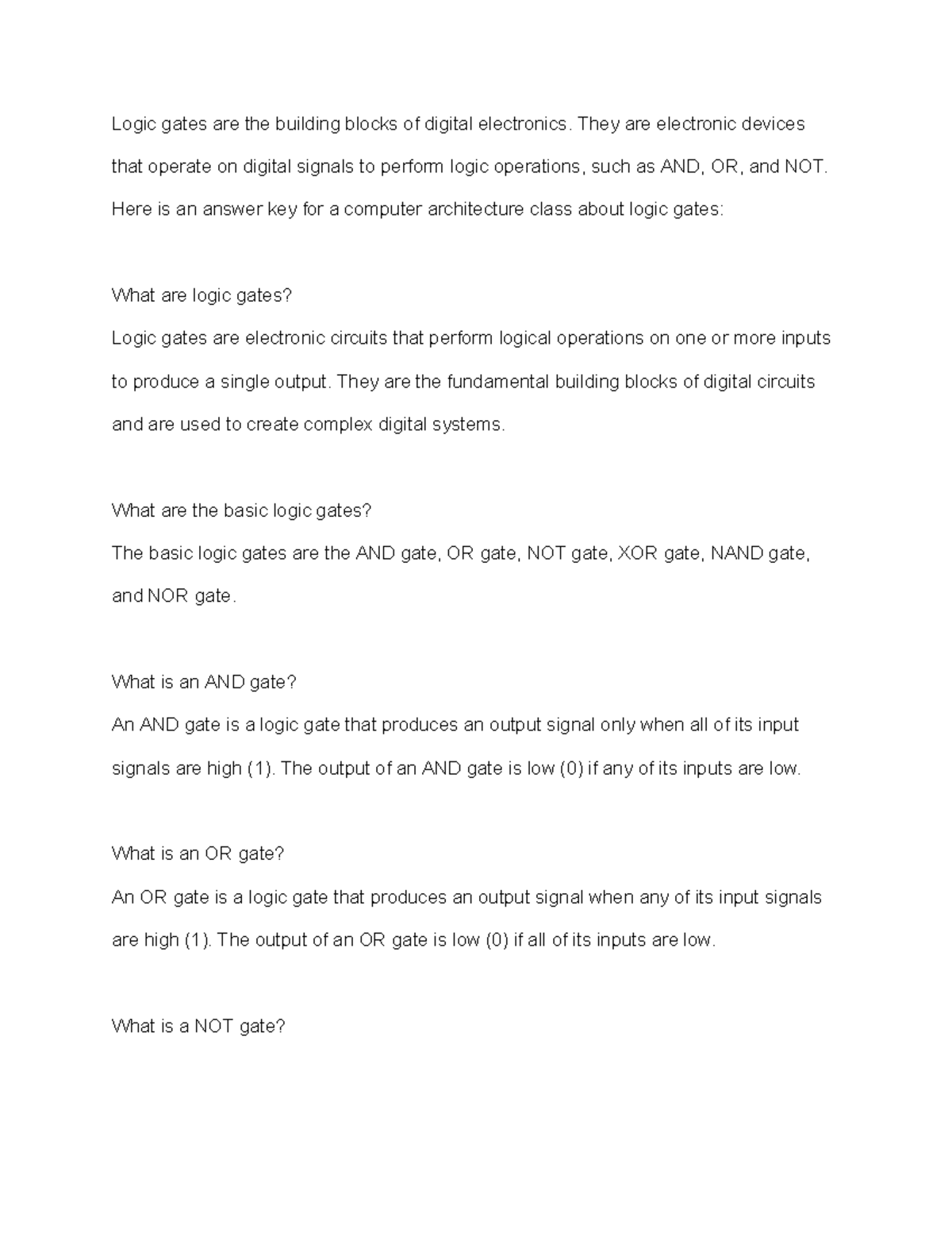Answer Key Logic Gates - Logic gates are the building blocks of digital ...